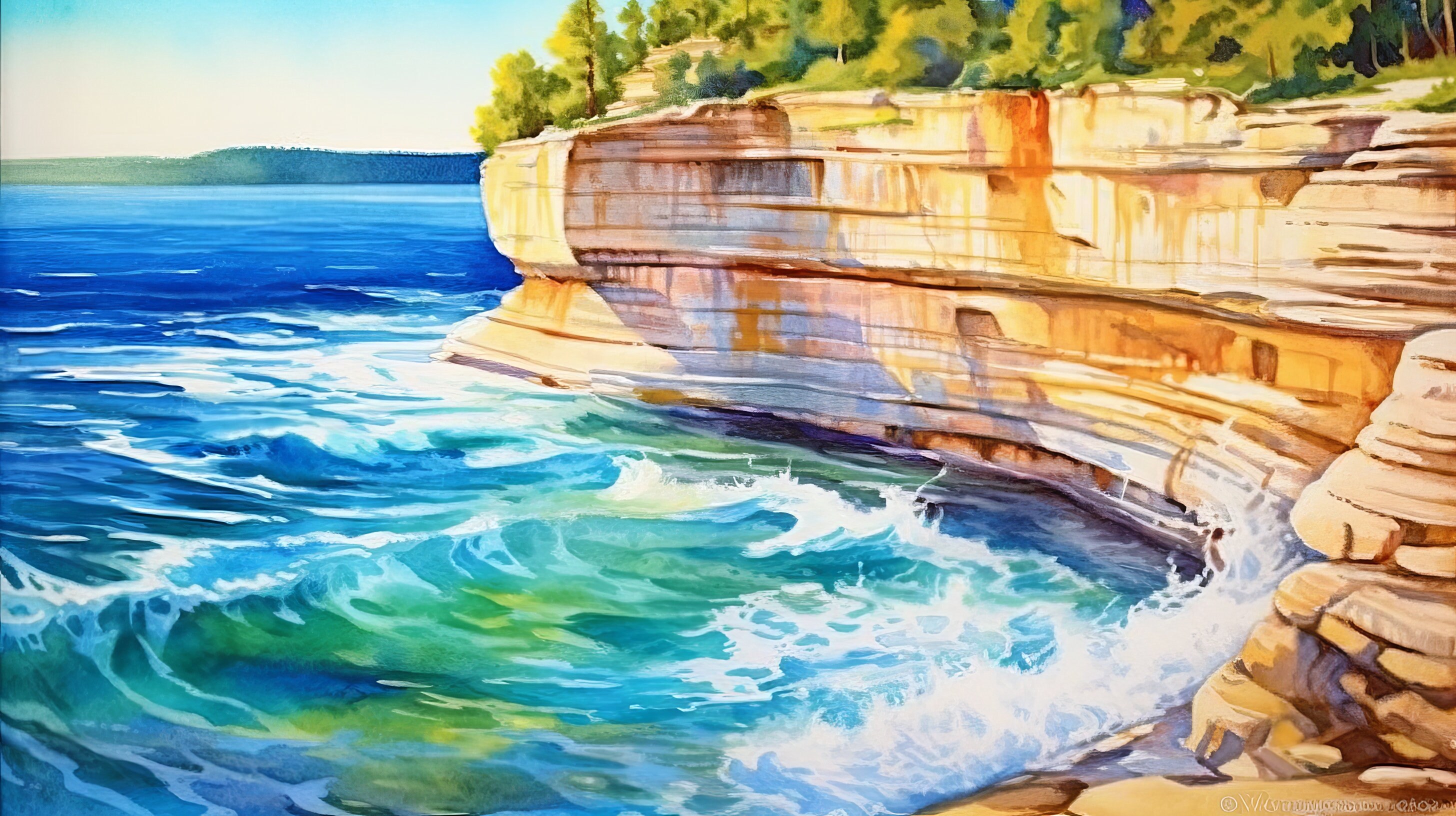 Pictured Rocks Print National Lakeshore Michigan Art Watercolor Digital ...