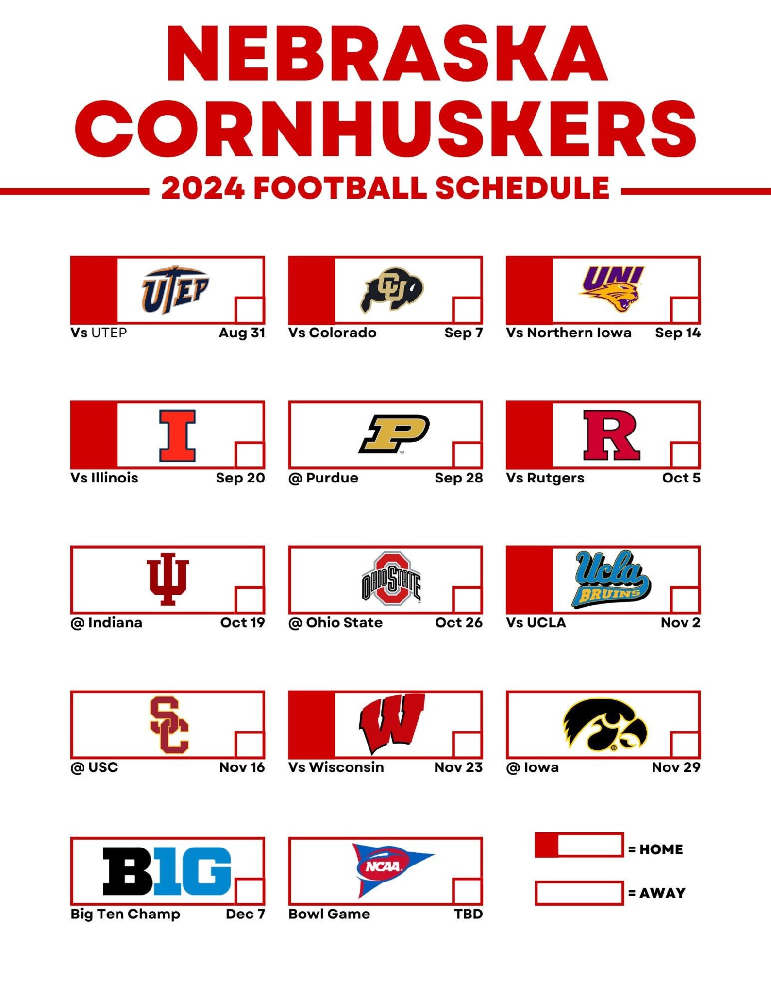 Nebraska Football 2024 Printable Schedule Football Schedule Printable ...