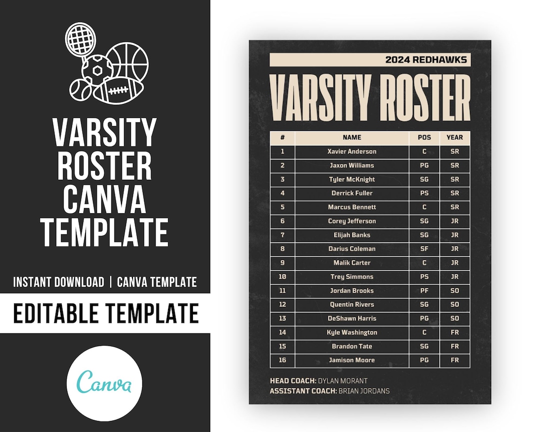 Team Roster Template | Baseball Roster | Basketball Roster | Tennis ...