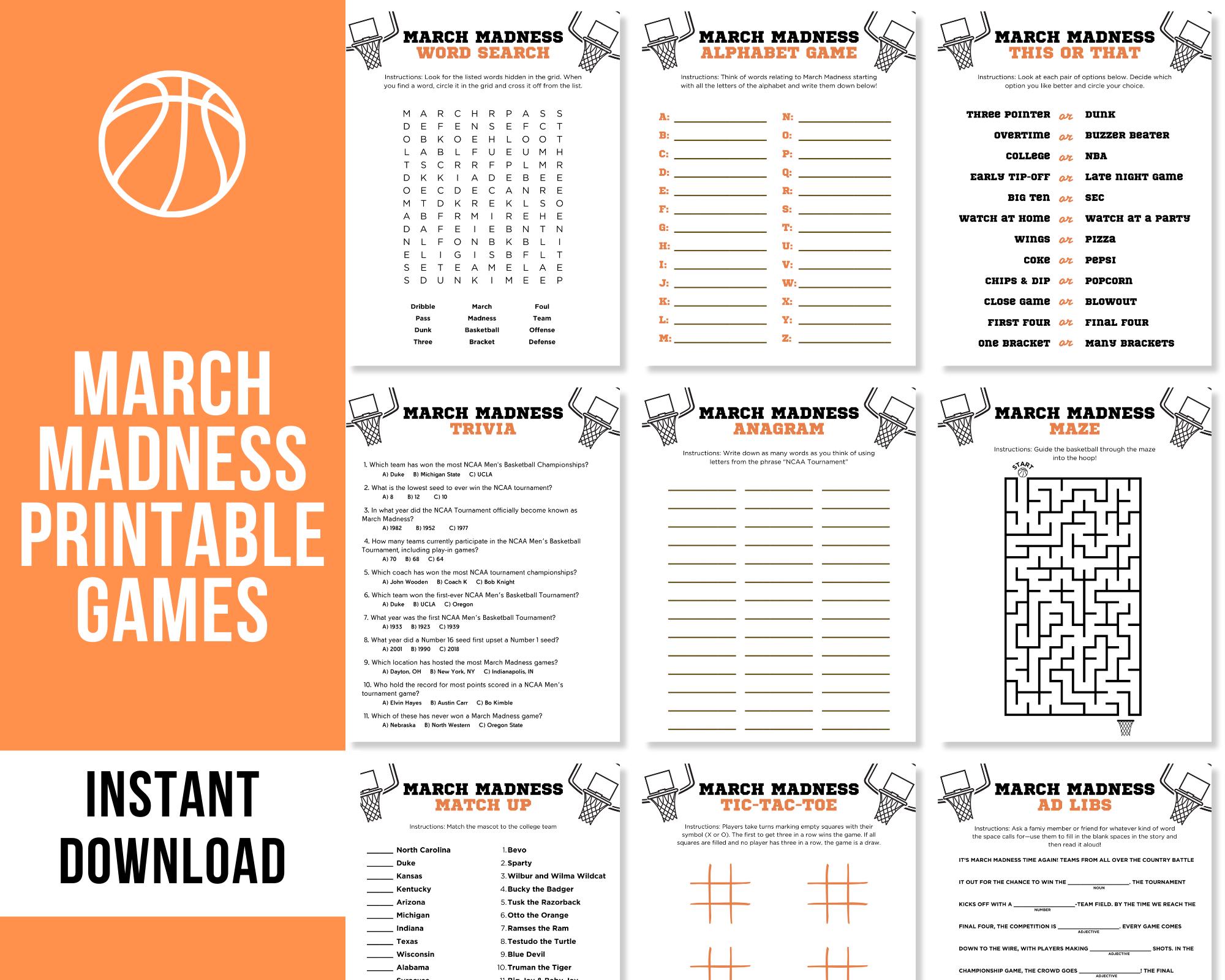 March Madness Printable Game Bundle | March Madness Games | March ...
