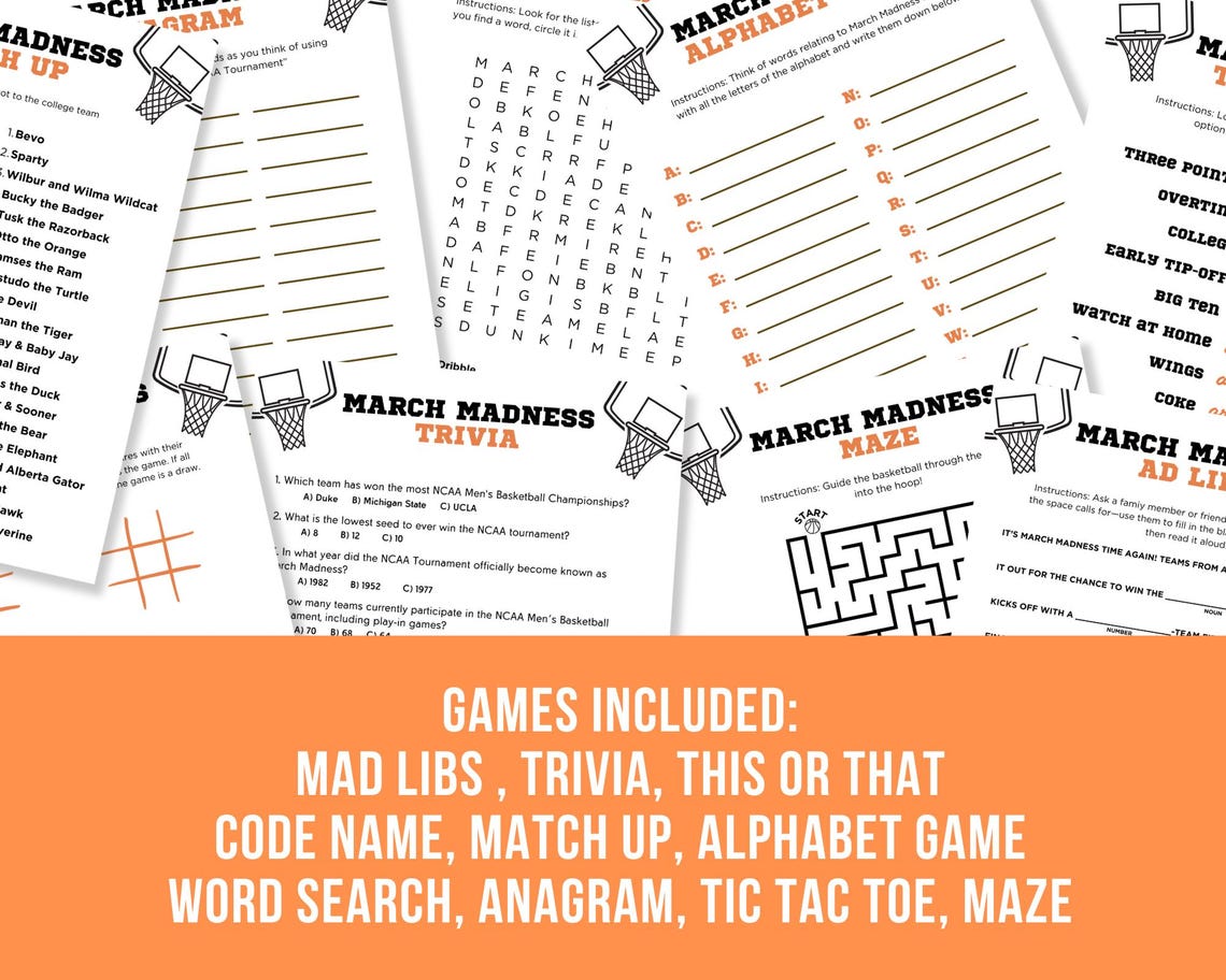 March Madness Printable Game Bundle | March Madness Games | March ...