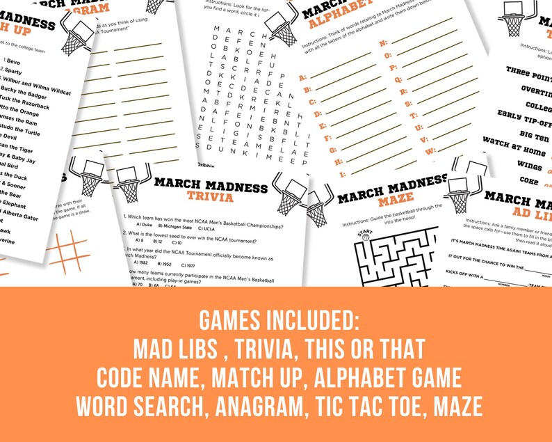 March Madness Printable Game Bundle | March Madness Games | March ...