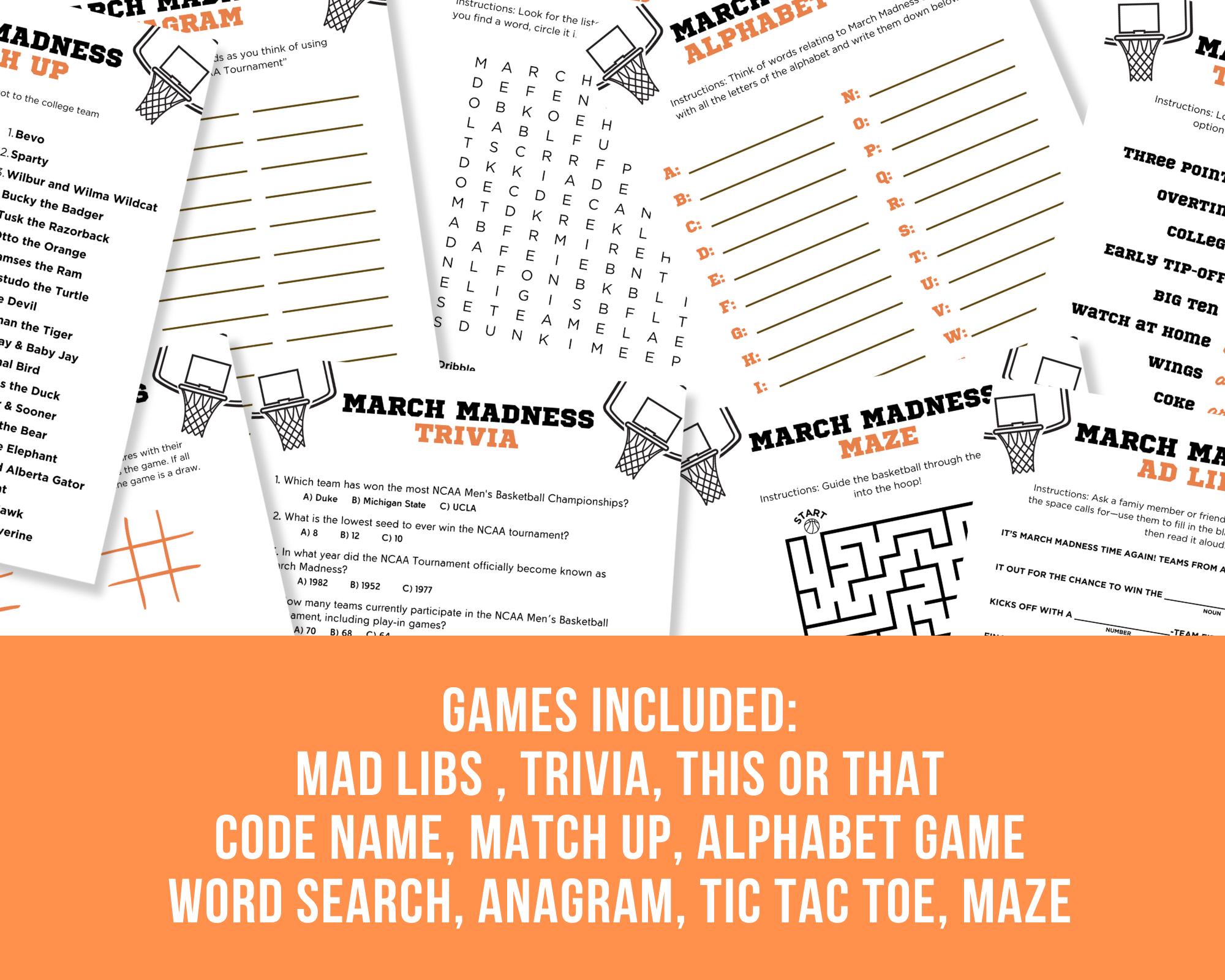 March Madness Printable Game Bundle | March Madness Games | March ...