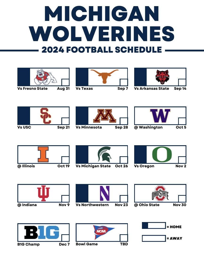 Michigan Wolverines 2024 Printable Schedule Football Schedule Printable ...