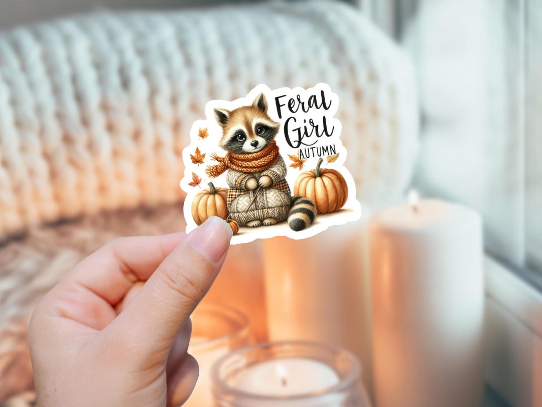 Feral Girl Autumn Racoon Sticker Autumn Vibes Stickers Pumpkins and ...