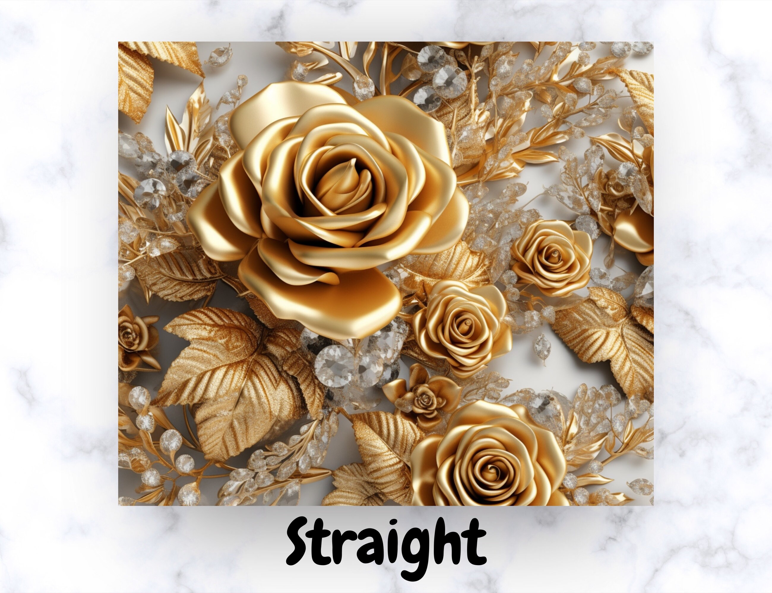 3D Royal Gold Roses Flowers Botanical 20 Oz Skinny Tumbler Sublimation ...