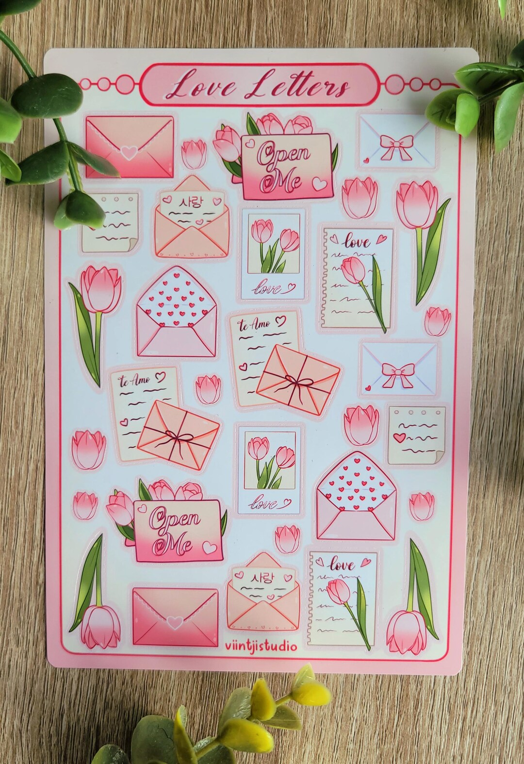 Love Letters Sticker Sheet: Pink Tulips, Envelopes (holo Laminated) - Etsy