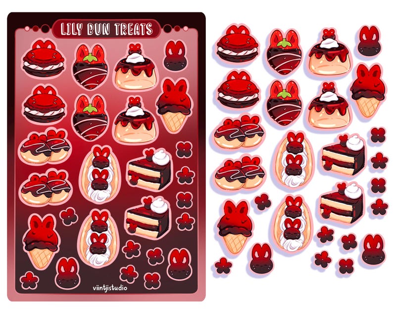 Saku & Lily Bunny Treats Sticker Sheet | Matching | Deco | Cute Stickers | Sakura | Spider Lily ...