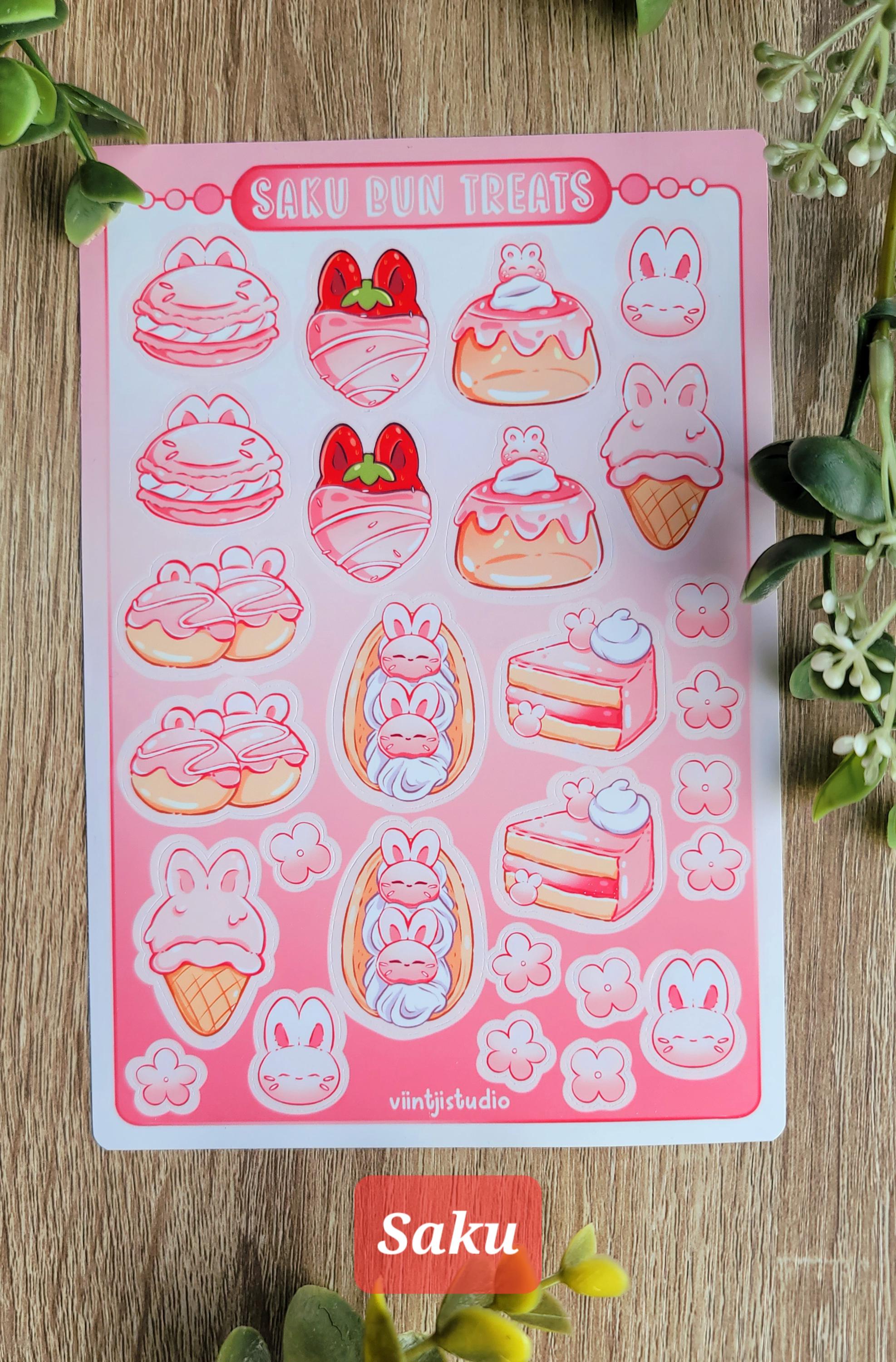Saku & Lily Bunny Treats Sticker Sheet | Matching | Deco | Cute Stickers | Sakura | Spider Lily ...