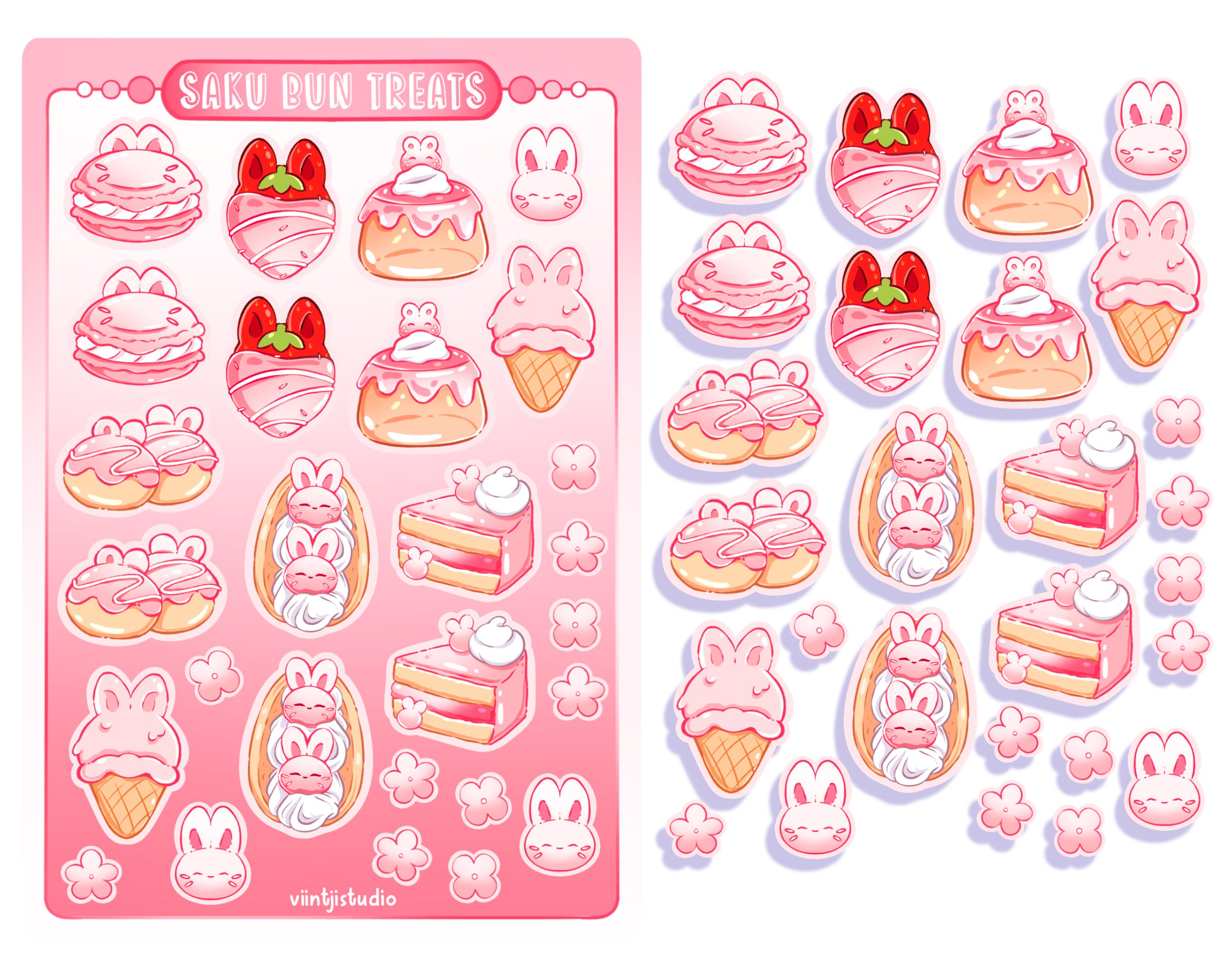 Saku & Lily Bunny Treats Sticker Sheet | Matching | Deco | Cute Stickers | Sakura | Spider Lily ...