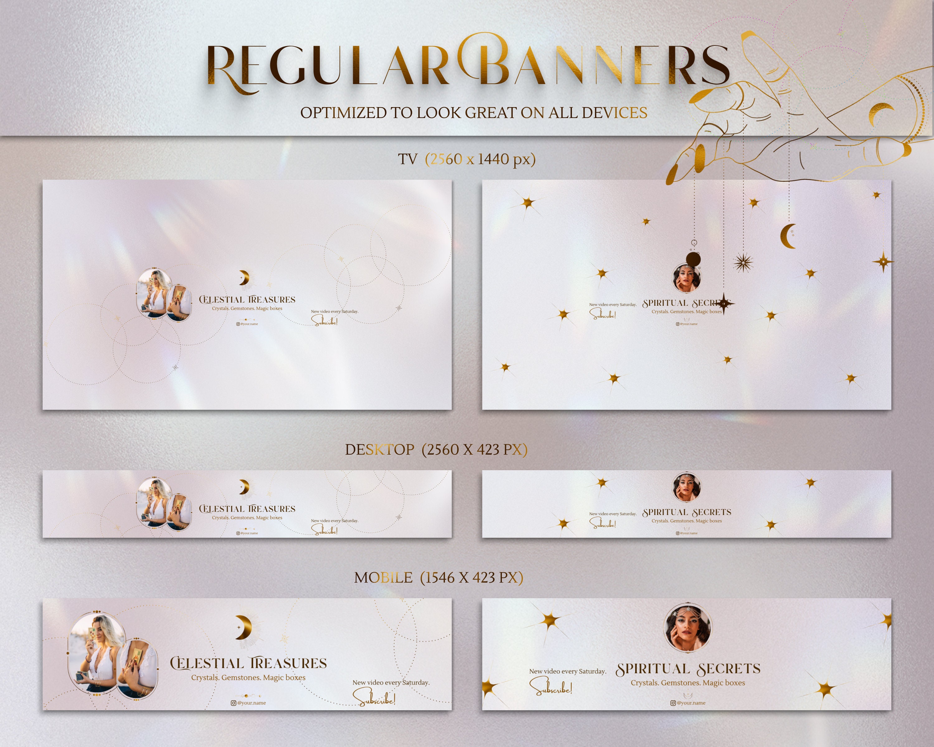 Youtube Branding Kit: Magical, Pearl, Gold Spiritual Thumbnails ...
