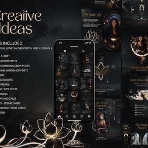 Spiritual Instagram Post Templates: Black, Gold in Canva | Fantasy IG ...