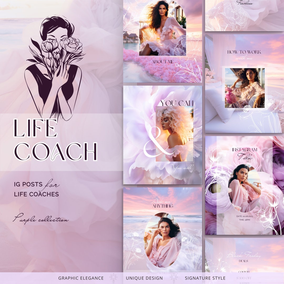 Life Coach Instagram Template Posts: Pink, Purple, Spiritual in Canva ...