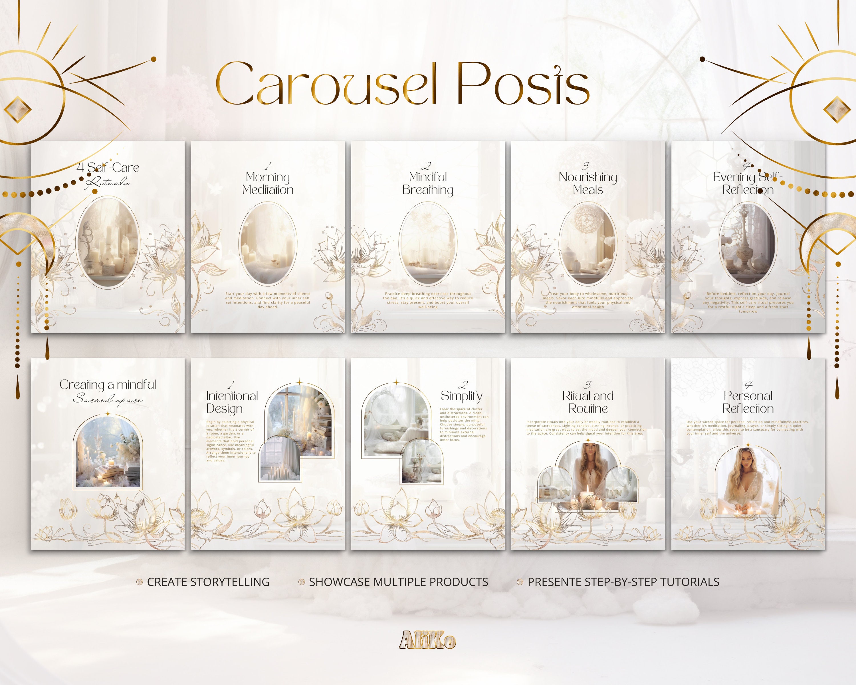 Spiritual Instagram Post Templates: White, Gold in Canva | Holistic ...
