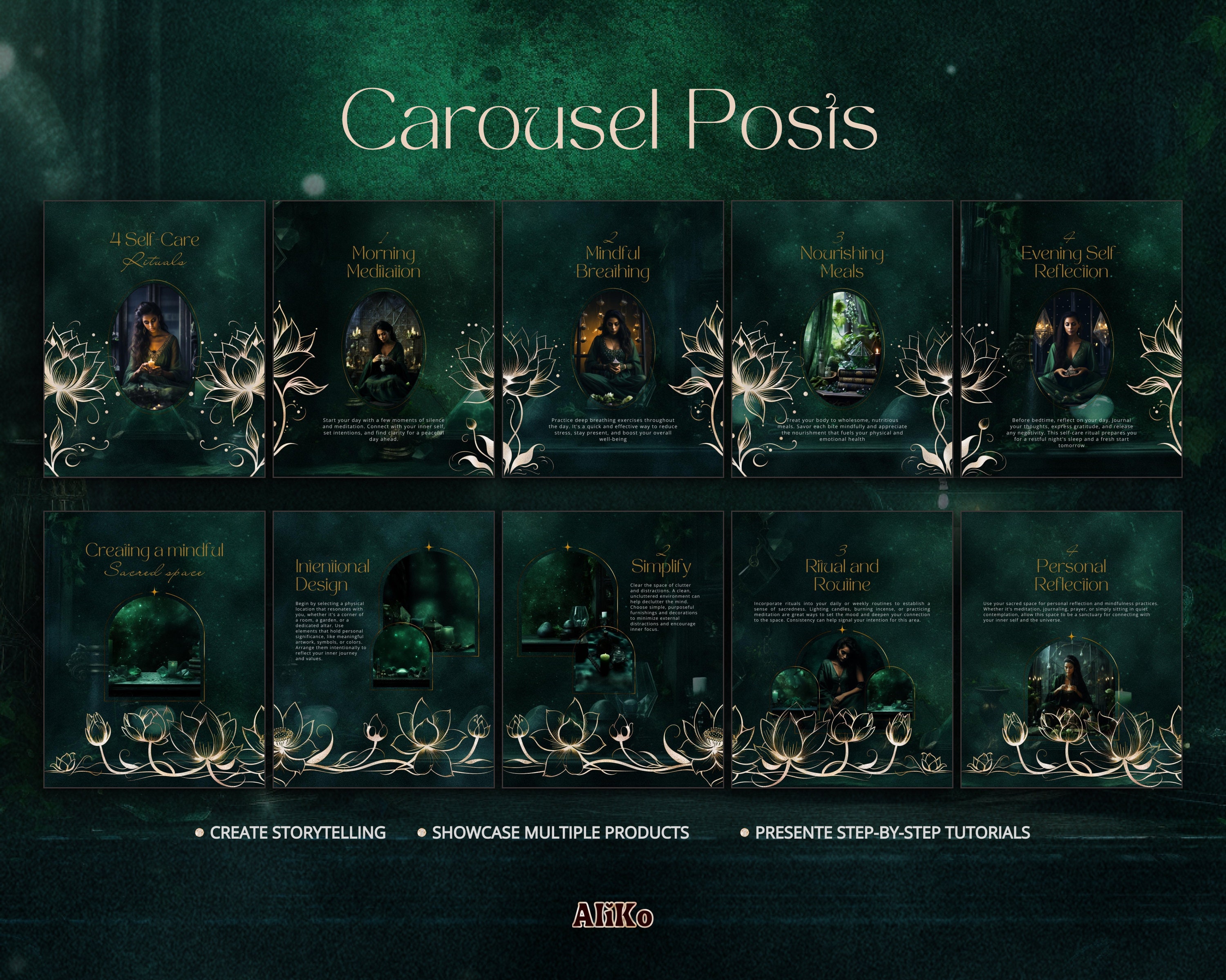 Spiritual Instagram Post Template: Green, Gold in Canva | Fantasy ...