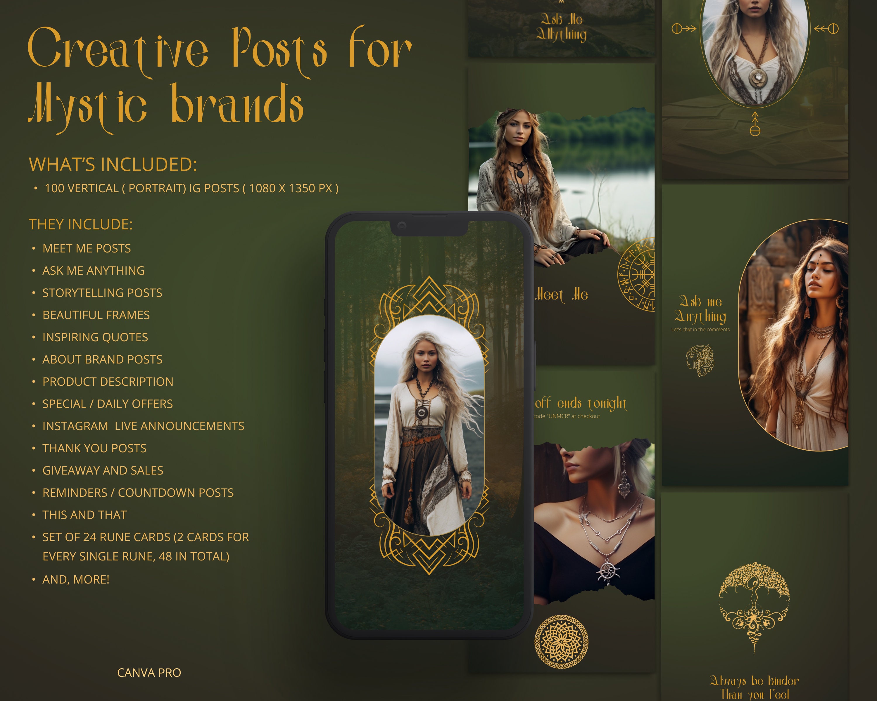 Spiritual Instagram Story Templates for Mystic Brand in Canva | Green ...