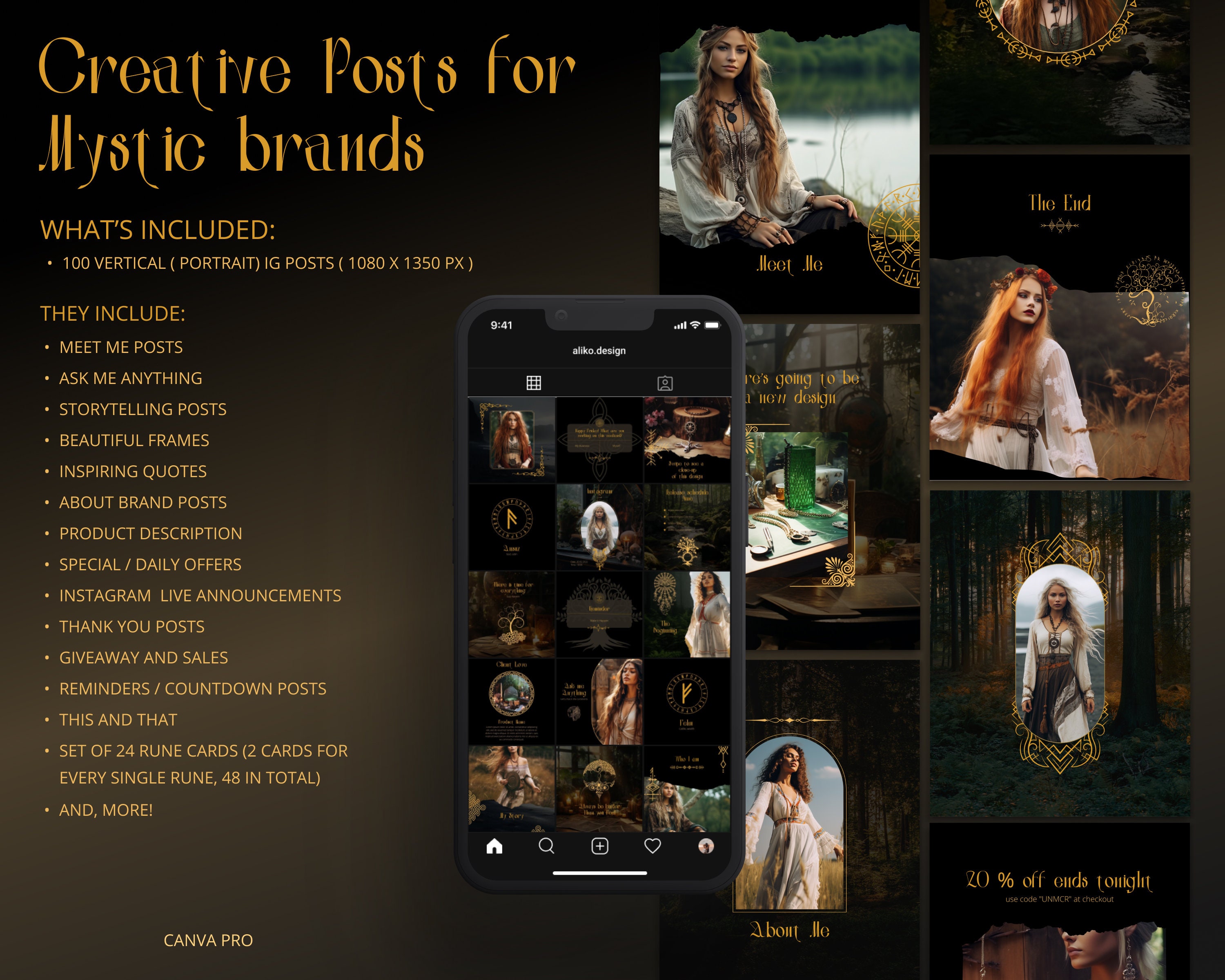 Spiritual Instagram Post Templates: Dark, Magic, Celtic in Canva ...