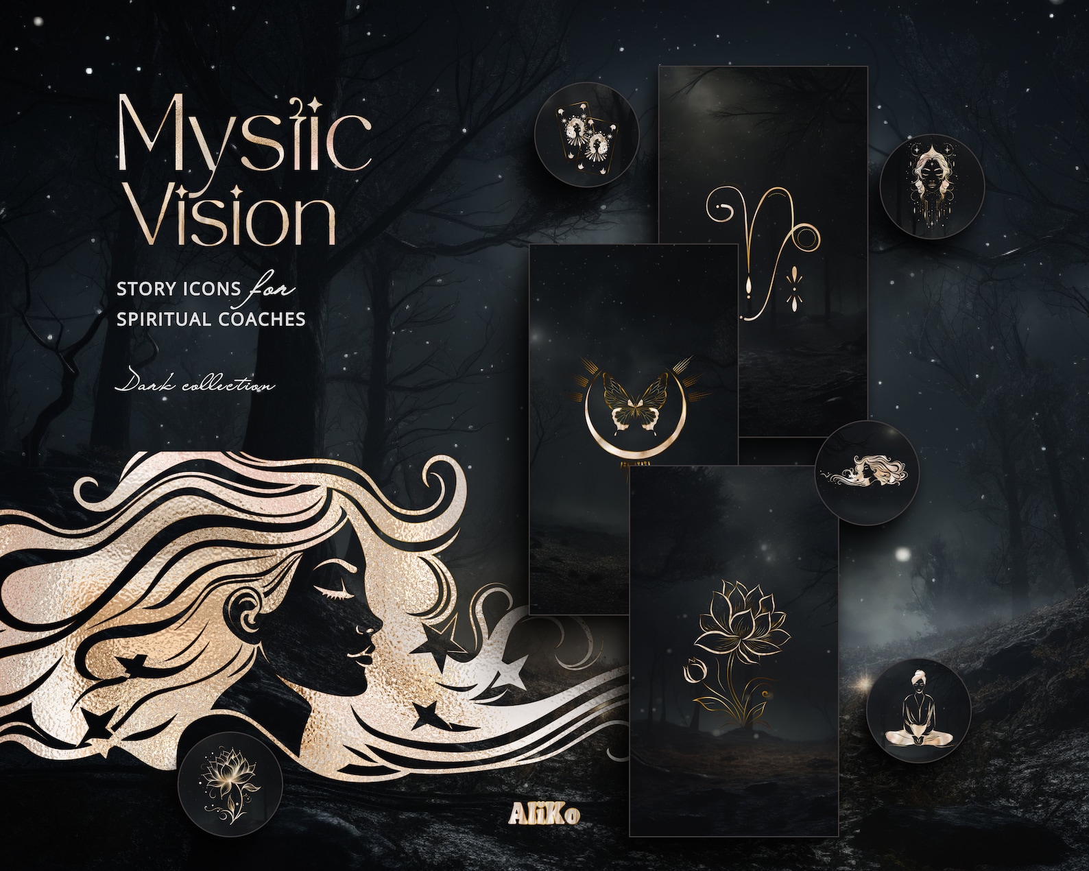Mystic Instagram Highlight Covers | Black & Gold Spiritual Icons (PNG ...