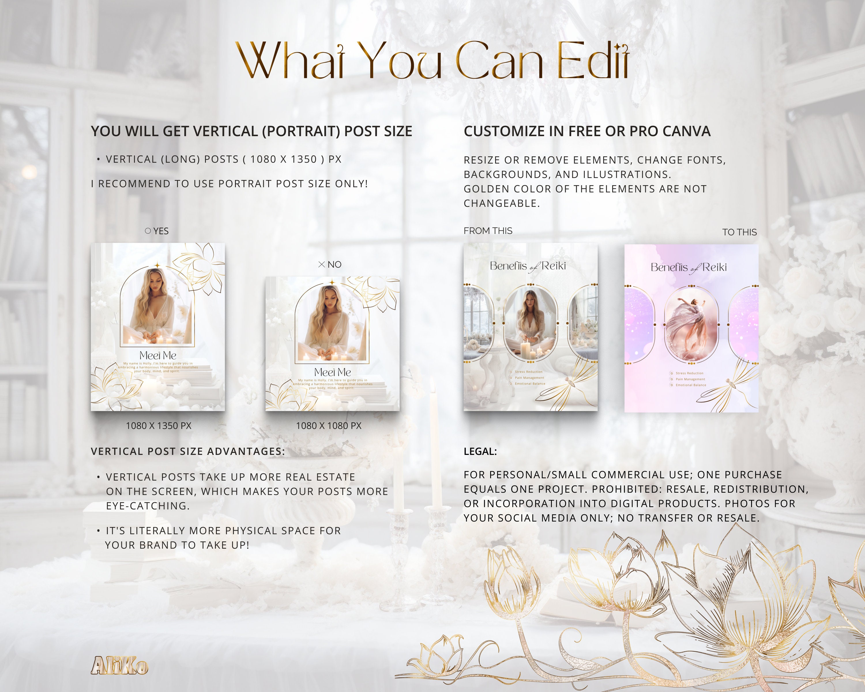 Spiritual Instagram Post Templates: White, Gold in Canva Holistic ...