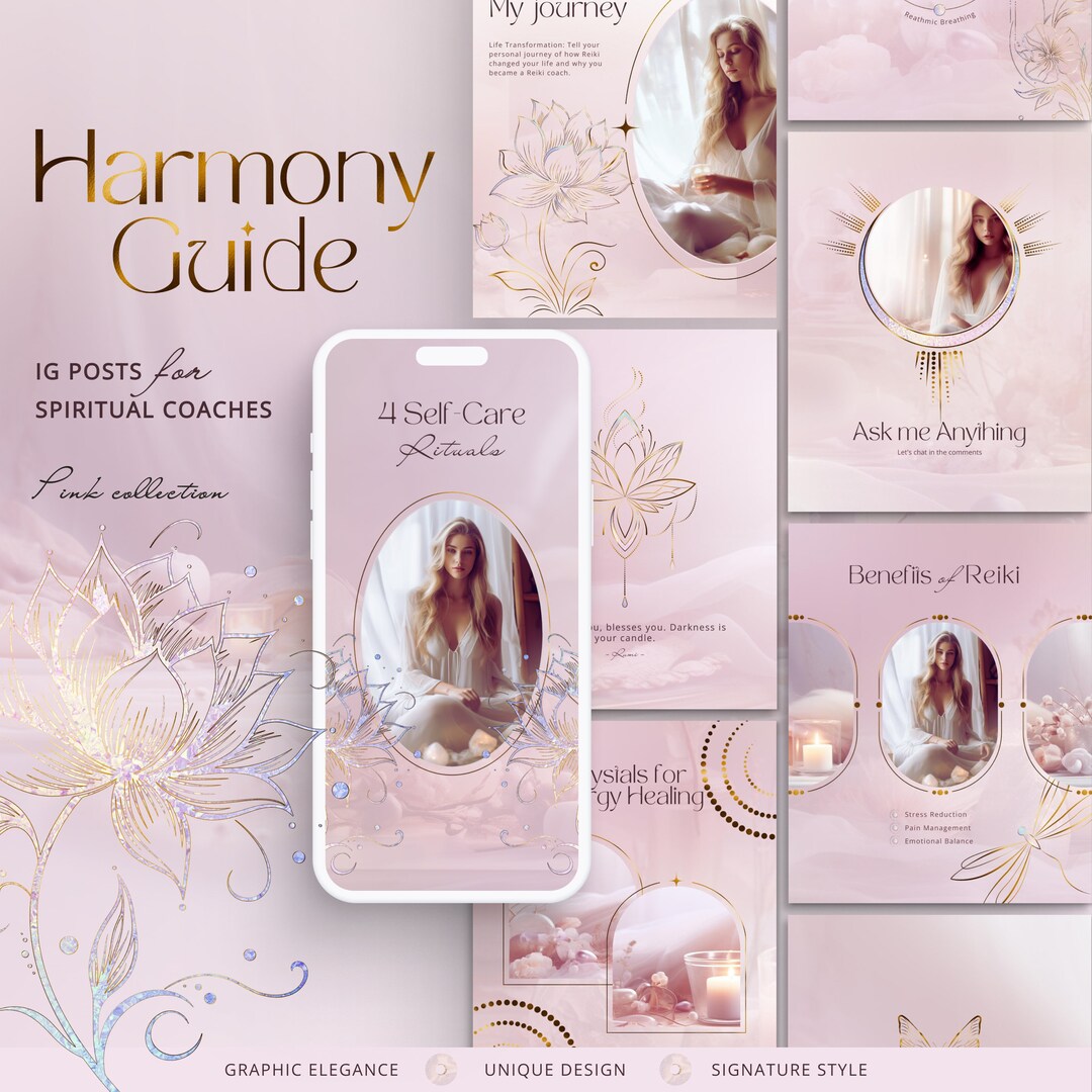 Spiritual Instagram Post Templates: Pink, Purple, Gold in Canva ...