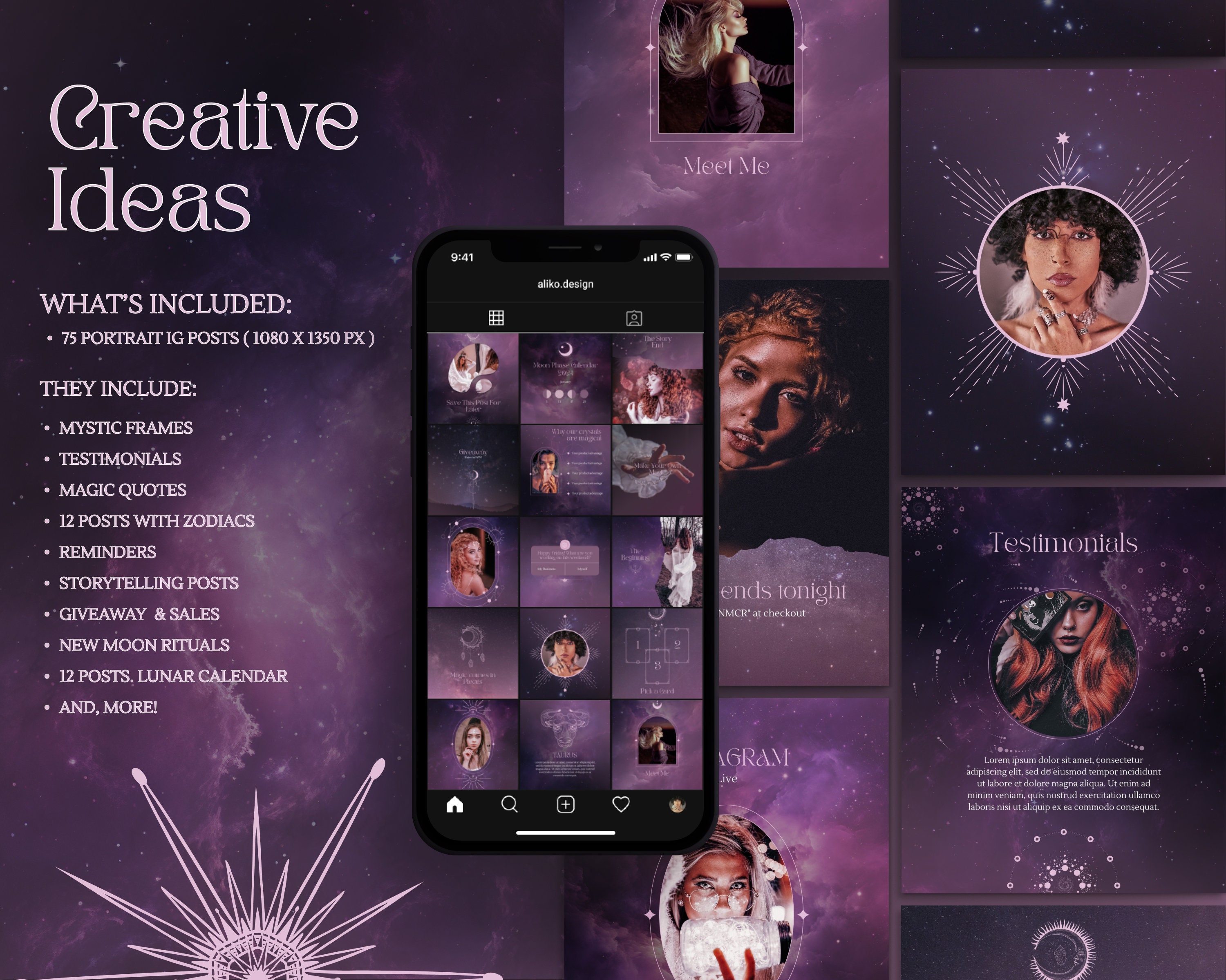 Spiritual Instagram Post Templates: Black, Violet, Mystical in Canva ...