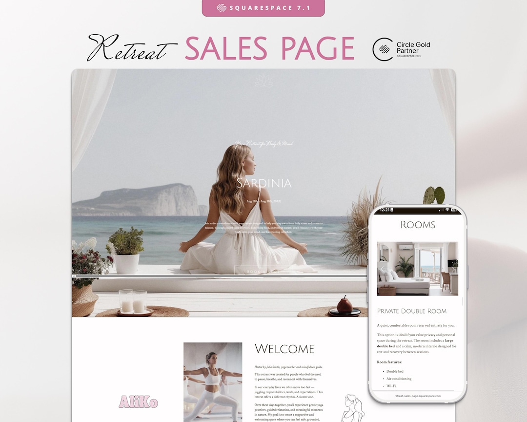 Squarespace Sales Page Template for Yoga Retreat Marketing One-page ...