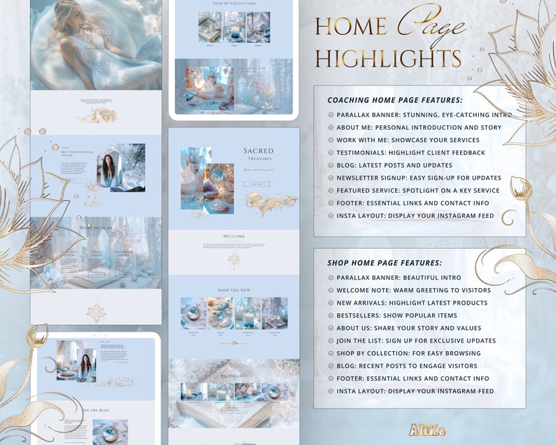 Squarespace Template Website Design: Blue, Gold, Spiritual | Coach ...