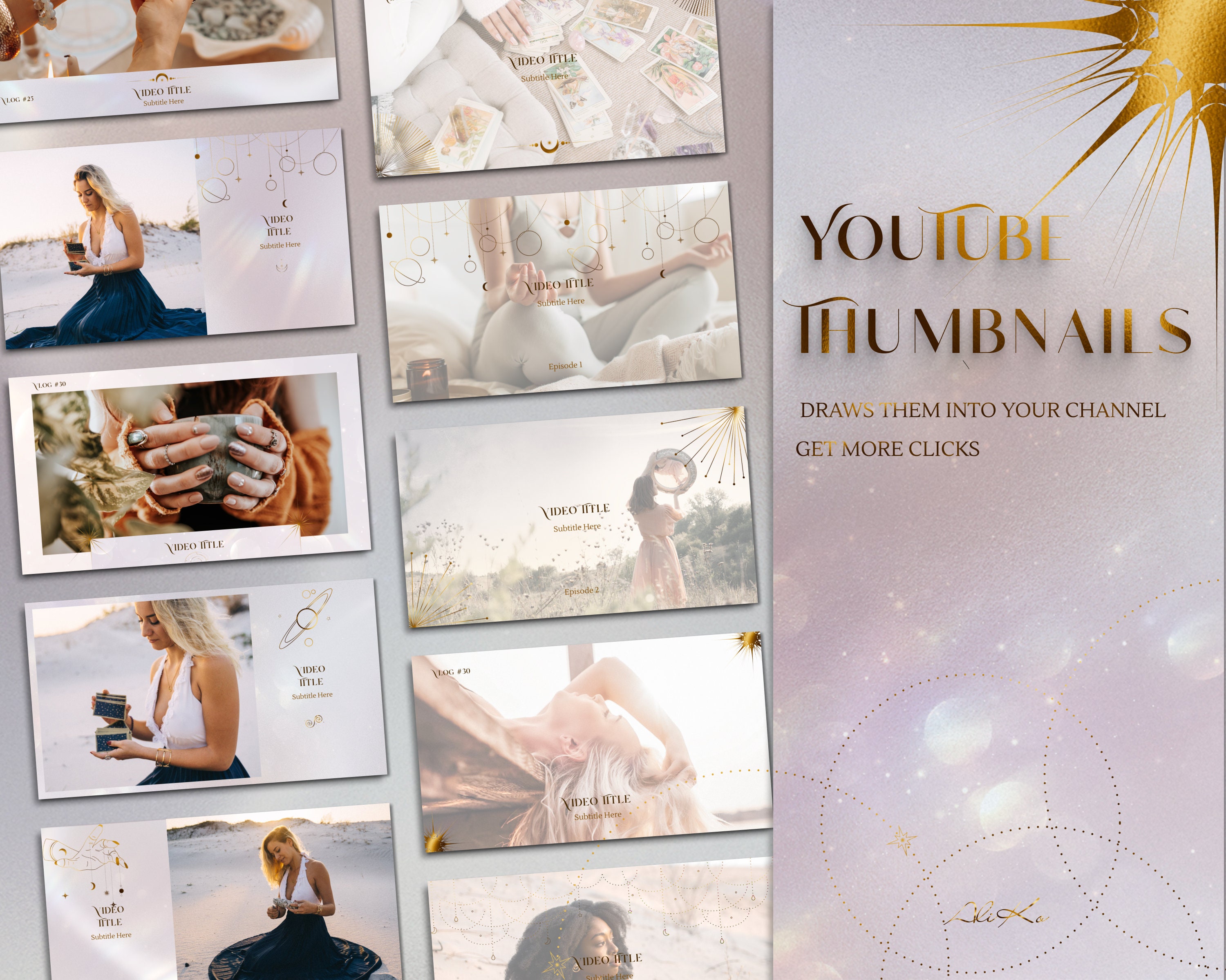 Youtube Branding Kit: Magical, Pearl, Gold | Spiritual Thumbnails ...