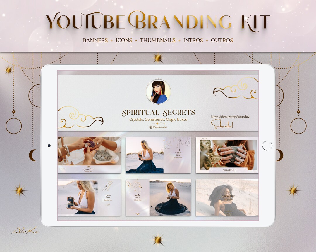 Spiritual Youtube Branding Kit: Pearl Gold Thumbnails & Banners (canva ...