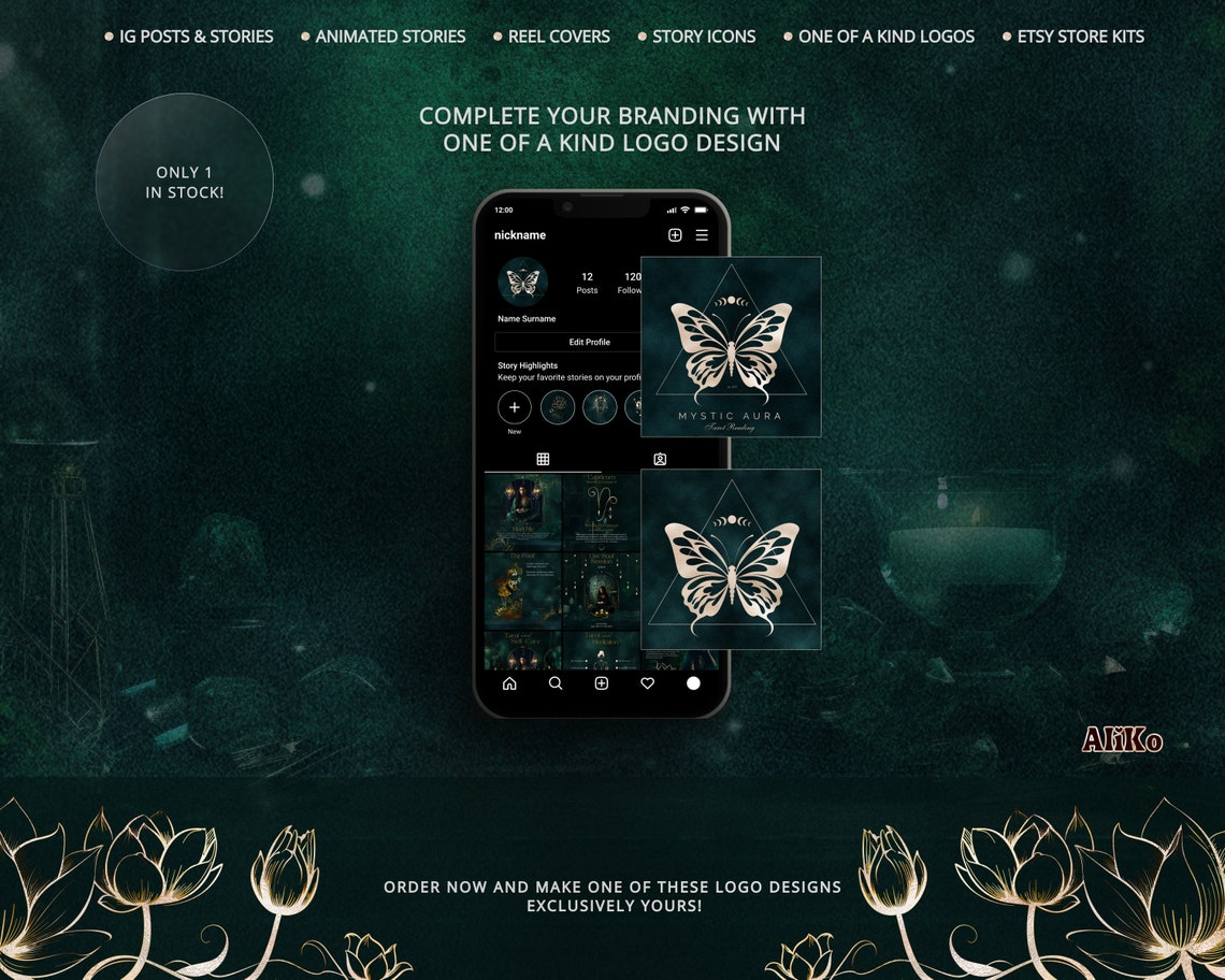 Spiritual Instagram Post Template: Green, Gold in Canva Fantasy ...