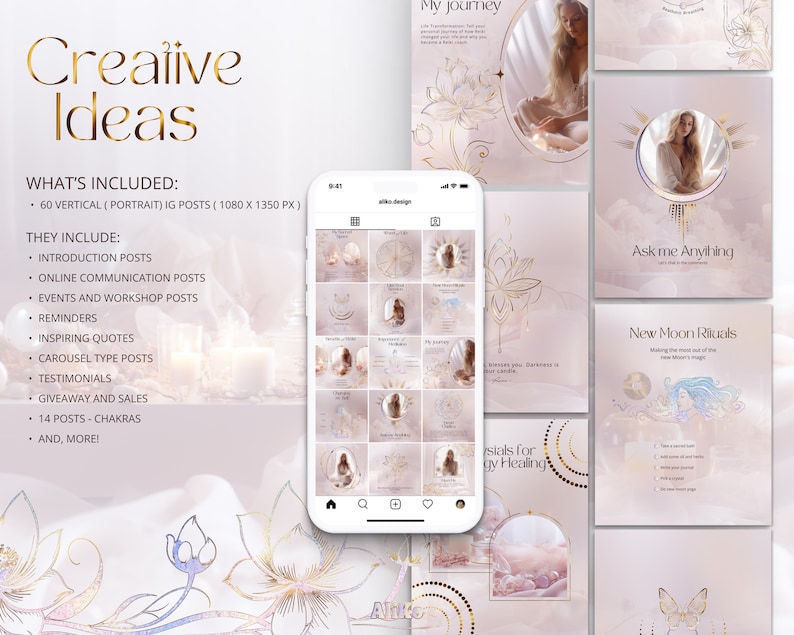 Spiritual Instagram Post Templates | IG Fantasy Feed: Pearl, Purple ...