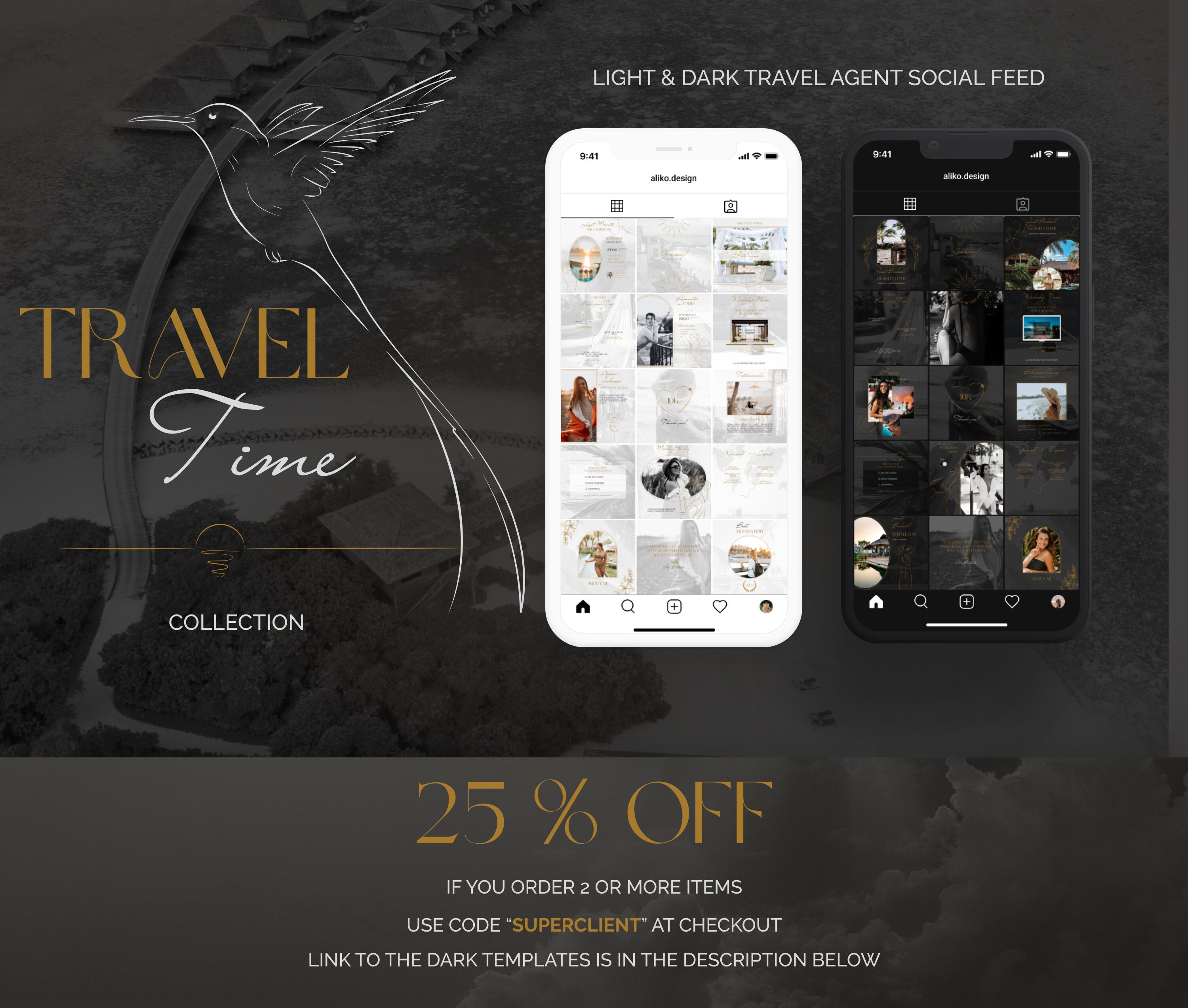 Travel Instagram Post Templates for Agents: Luxury, Dark, Tropical ...
