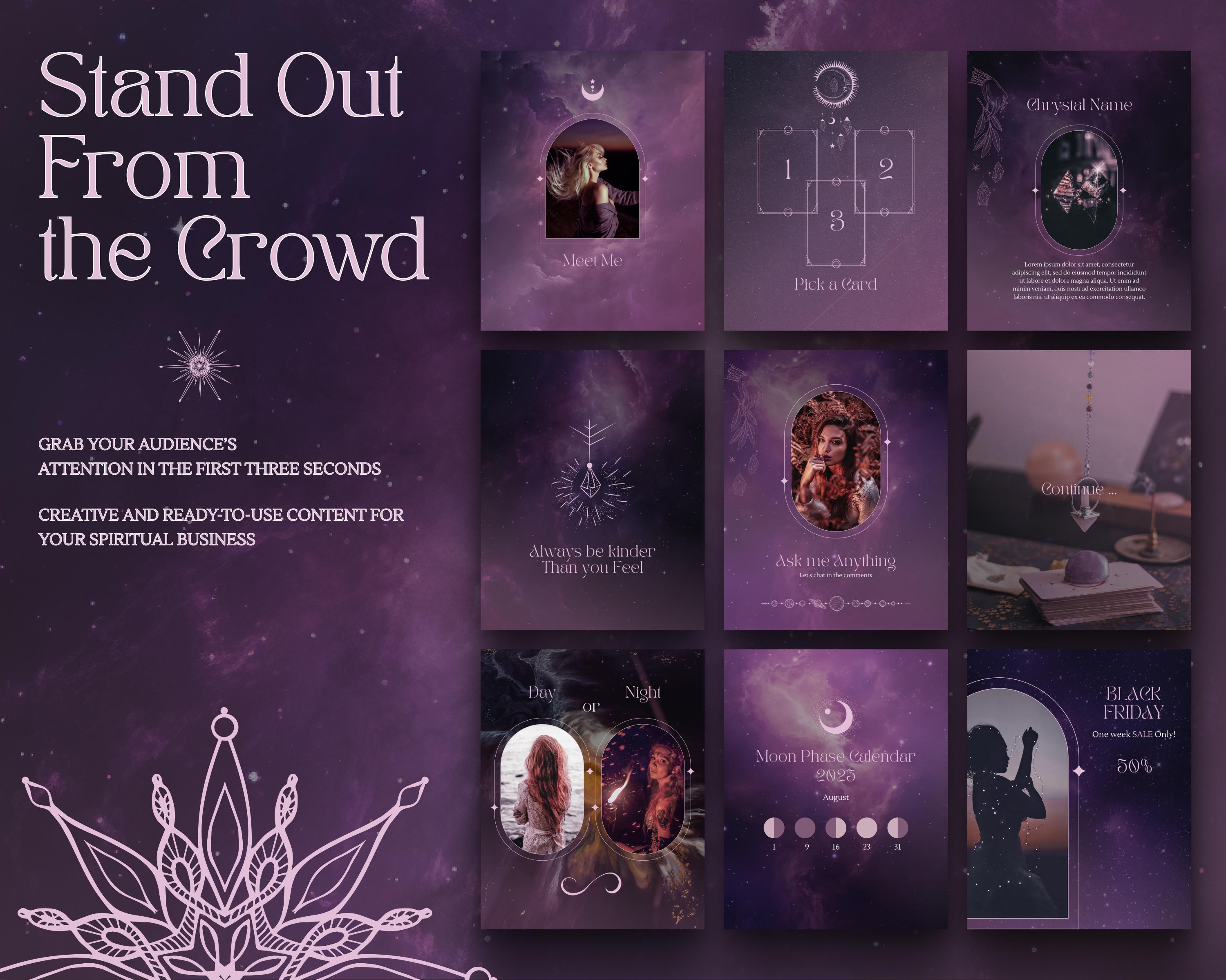 Spiritual Instagram Post Templates: Black, Violet, Mystical in Canva ...