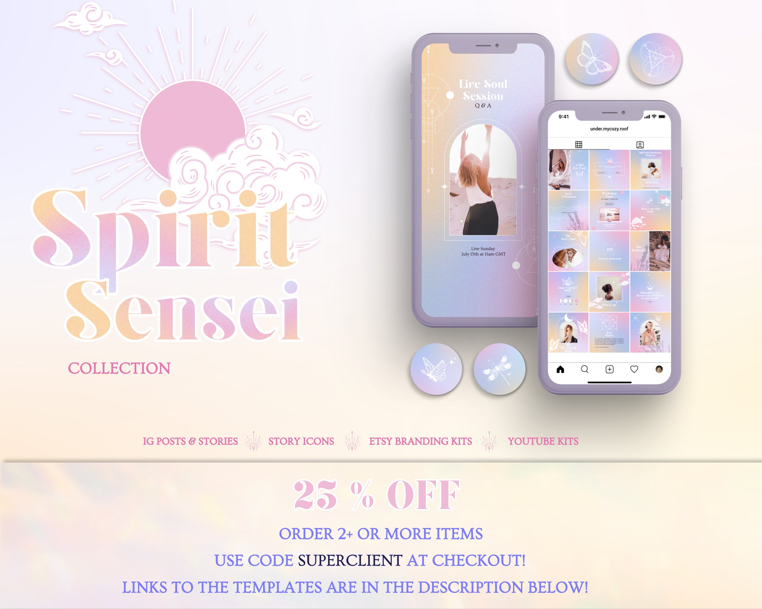 Spiritual Instagram Post Templates for Brand Reiki Health or - Etsy