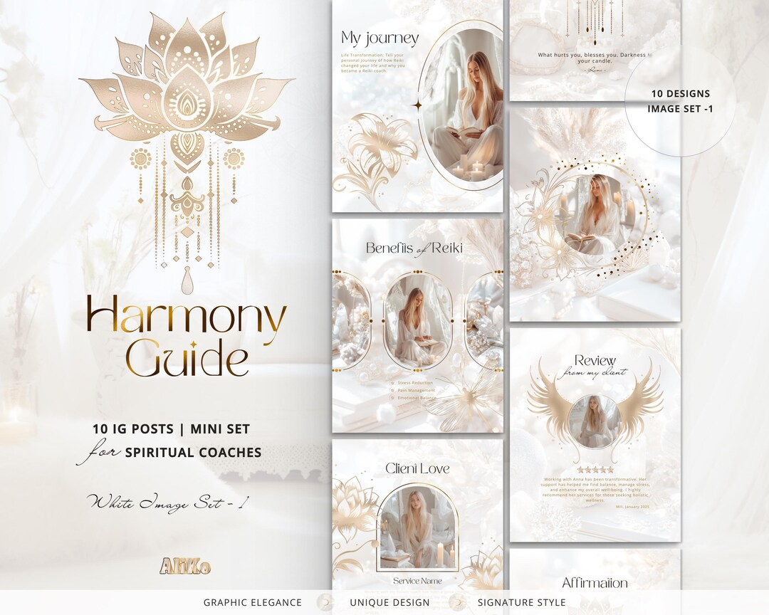 Spiritual Instagram Post Templates: White, Gold in Canva | Holistic ...