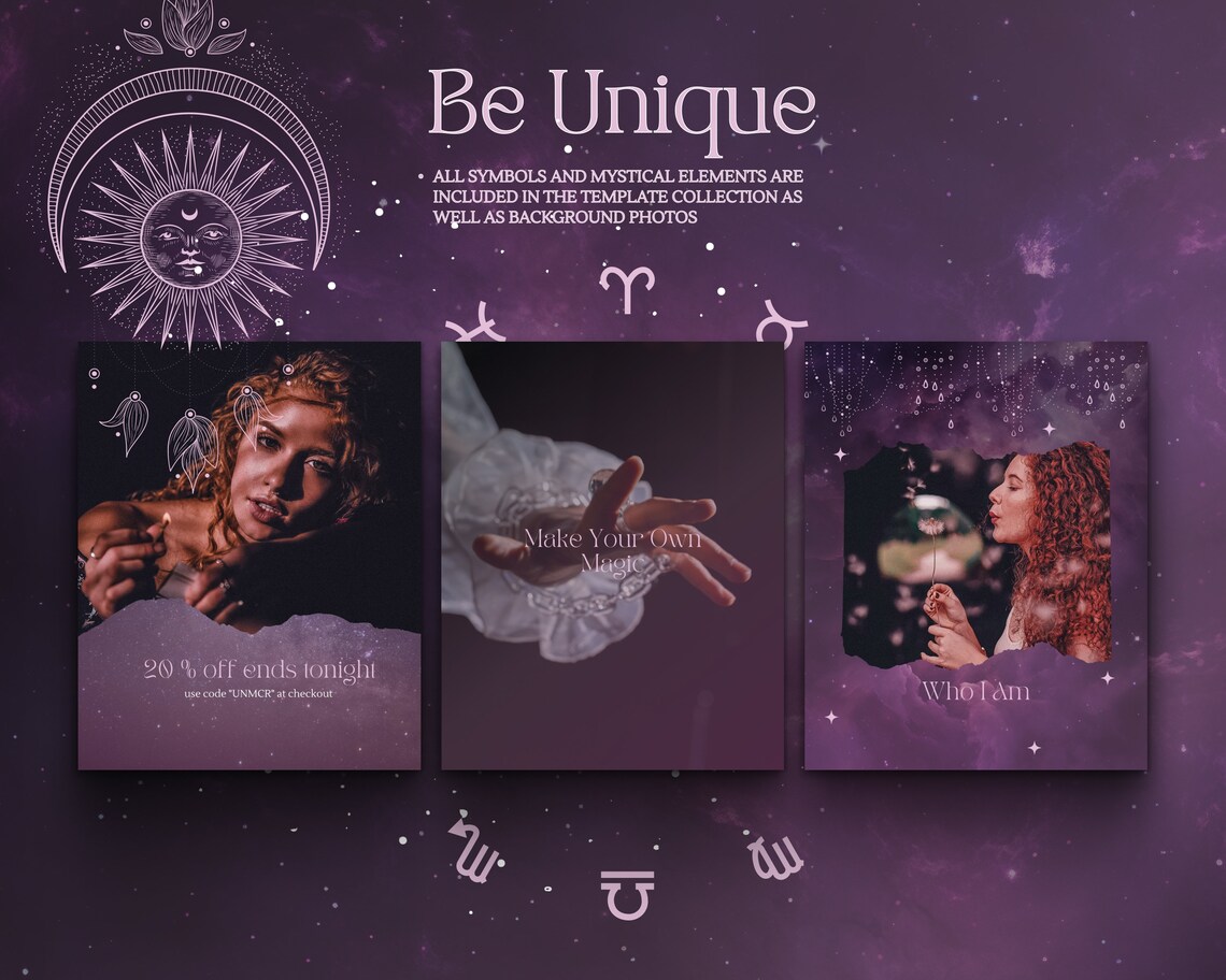 Spiritual Instagram Post Templates: Black, Violet, Mystical in Canva ...