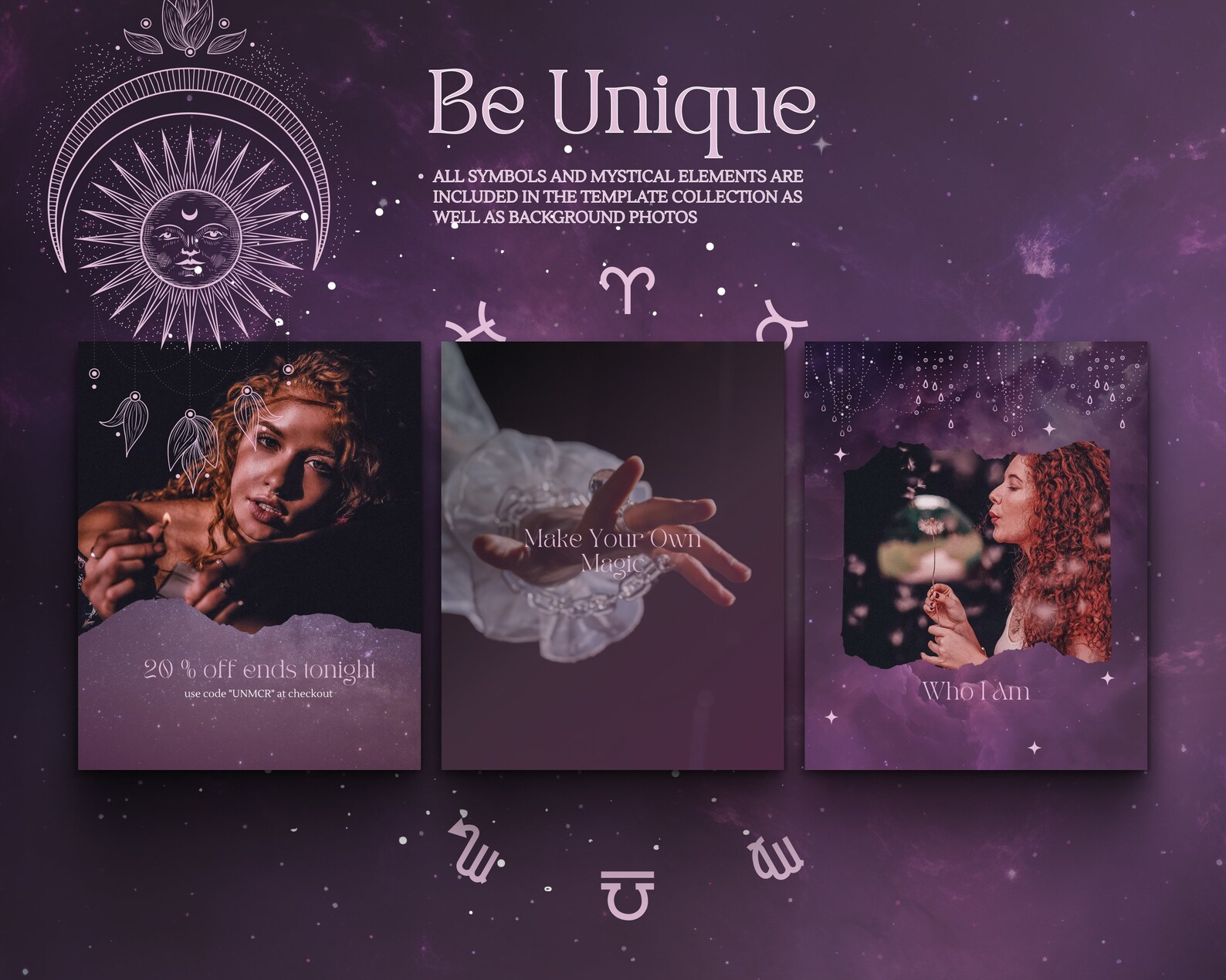 Spiritual Instagram Post Templates: Black, Violet, Mystical in Canva ...