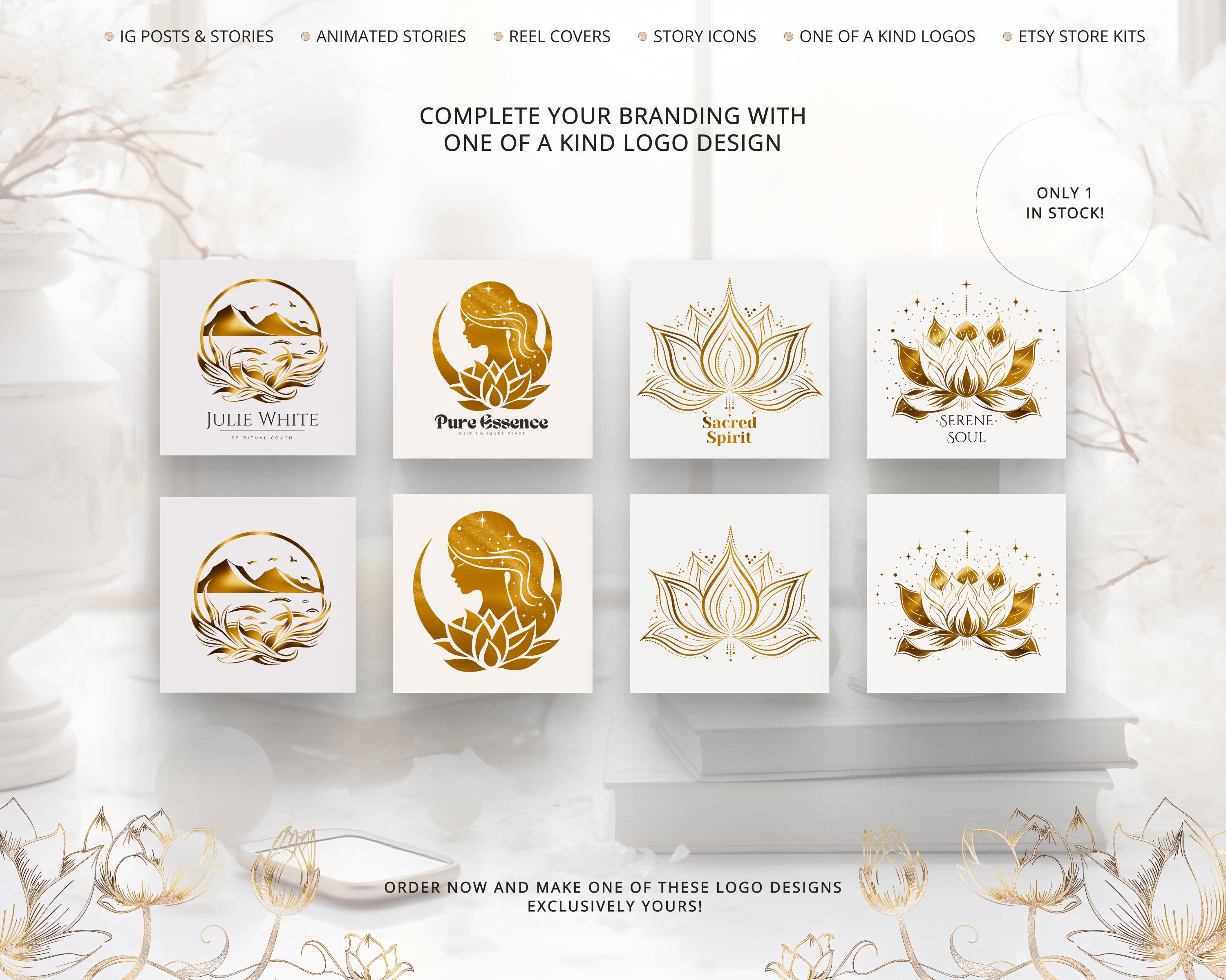 Spiritual Instagram Post Templates: White, Gold in Canva Holistic ...