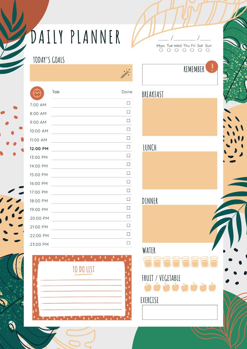 Tropical Leaves Daily Planner - Etsy