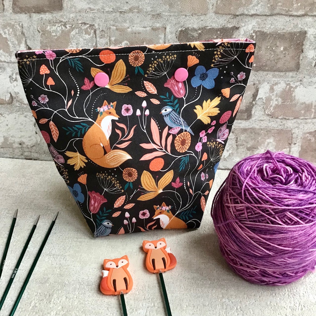 Fox Sock Yarn Tub, Fox Project Bag, Red Fox 4ply Yarn Keeper, Yarn Bowl ...