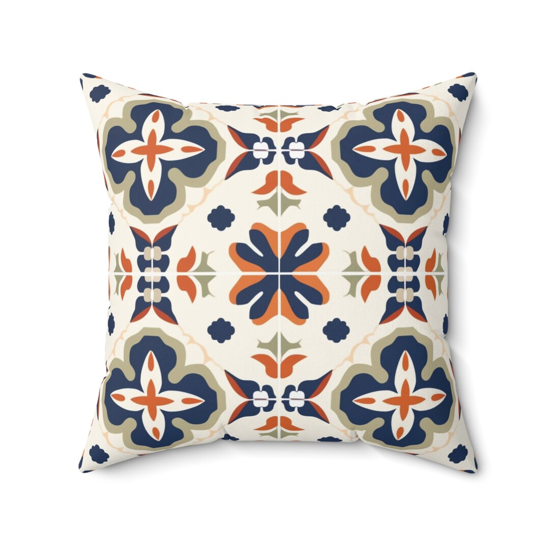 Spanish Mexican Tile Pattern Square Pillow Spun Polyester - Etsy