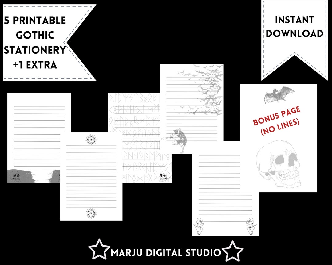 Metalhead Gothic Stationery Printable Lined Paper Blank - Etsy