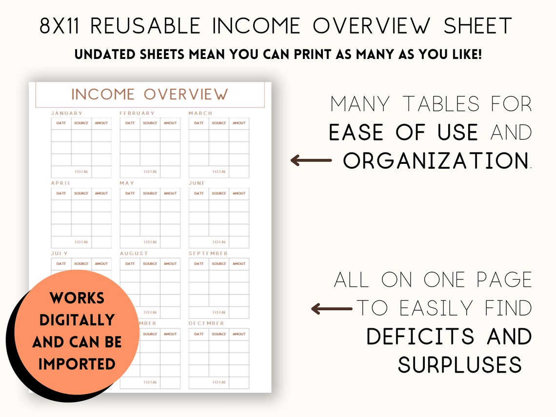 Yearly Income Tracker Printable Income Tracker Income Overview Sheet ...