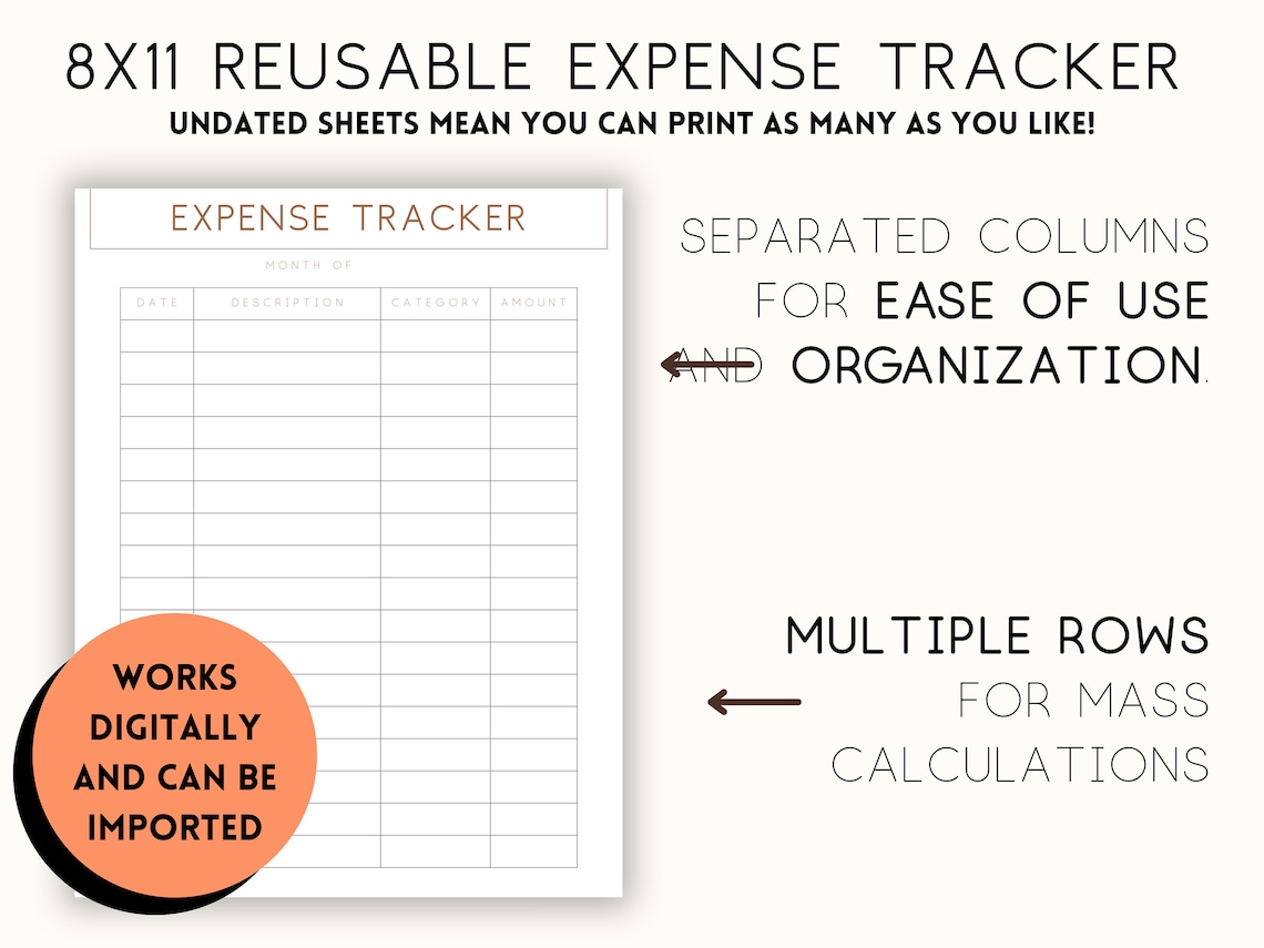 Yearly Expense Tracker Printable Expense Tracker Expense Overview Sheet ...