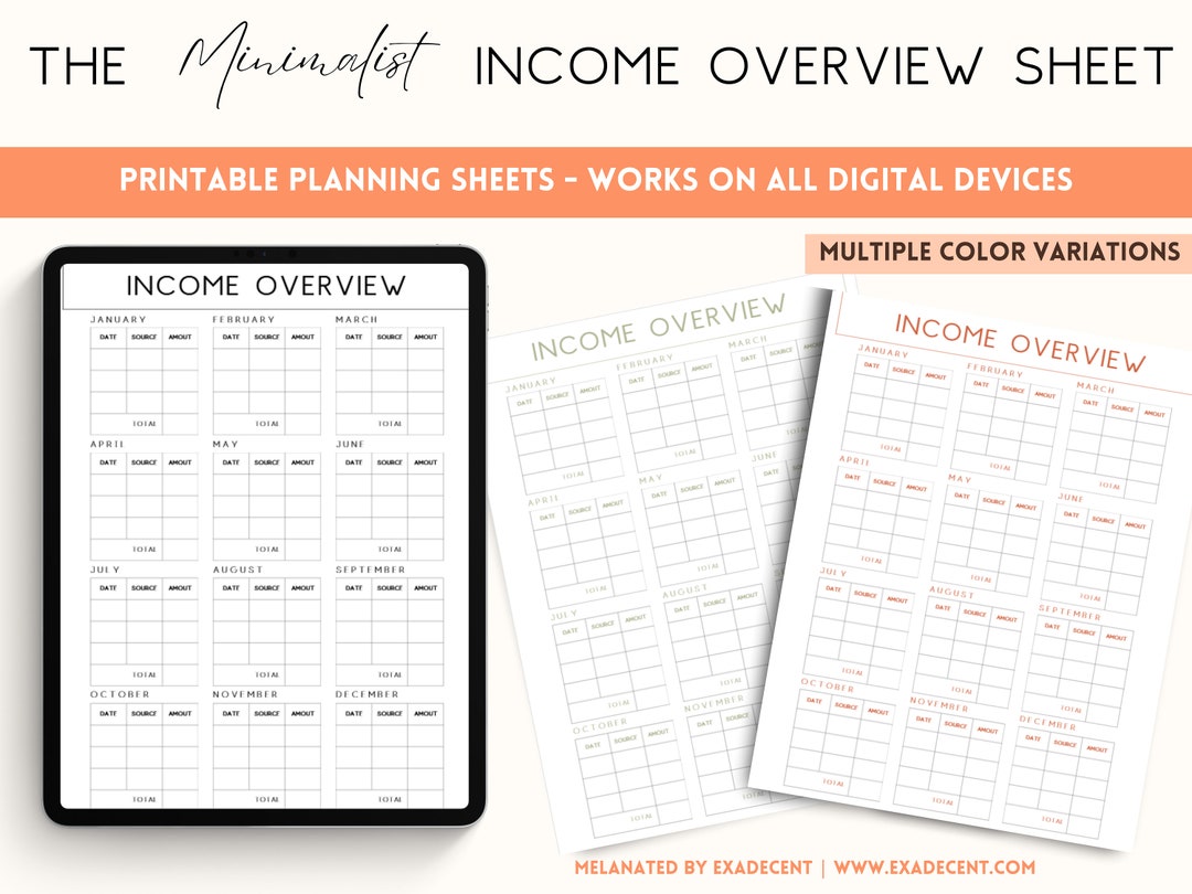 Yearly Income Tracker Printable Income Tracker Income Overview Sheet ...