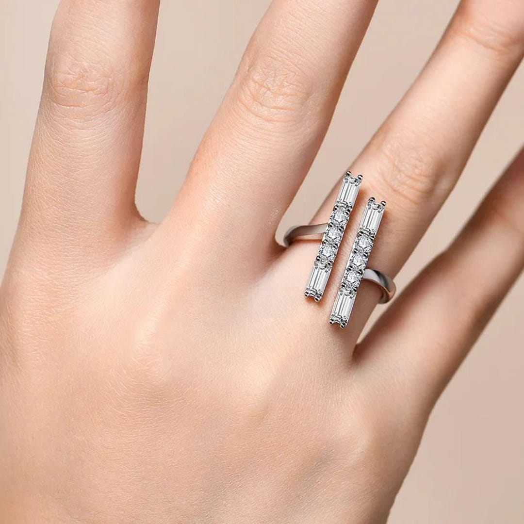 Diamond Flat Bar Ring 10k Solid Gold Stacking Ring Women Pave Diamond ...