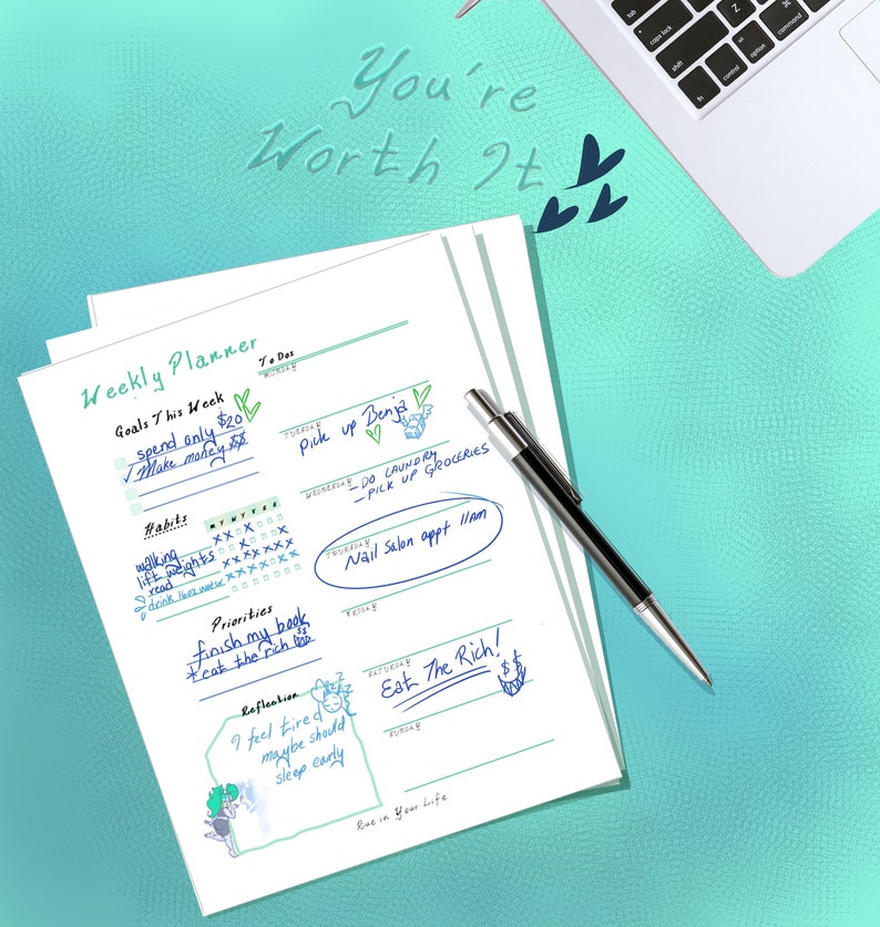 Planificador semanal imprimible Tamaño de carta Descarga digital Hábito ...