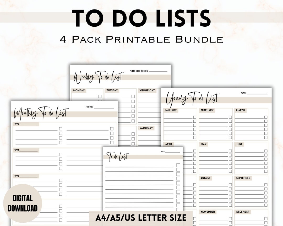 To Do Lists, Printable Daily Weekly Monthly Yearly Job Lists, Task ...