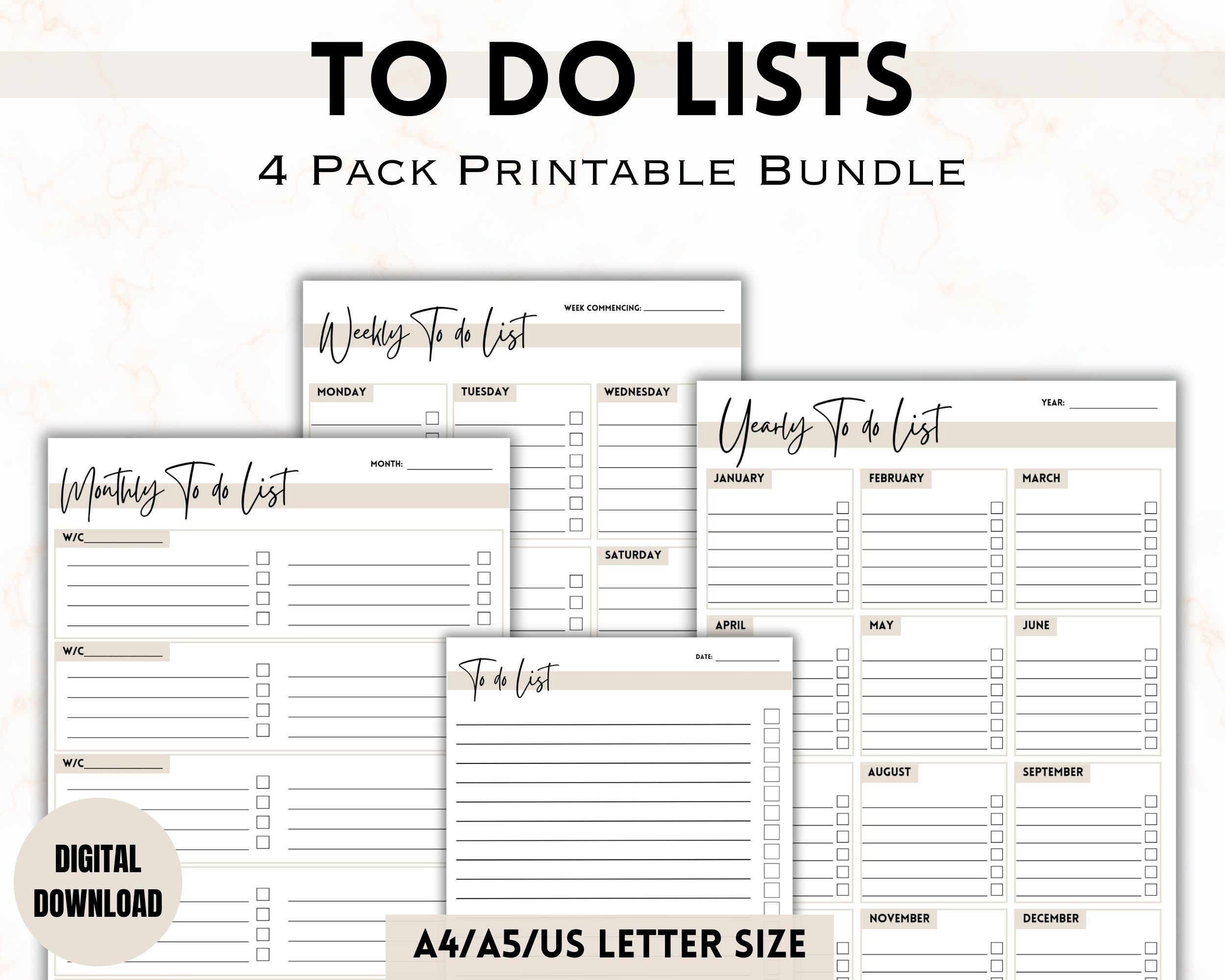 To Do Lists, Printable Daily Weekly Monthly Yearly Job Lists, Task ...