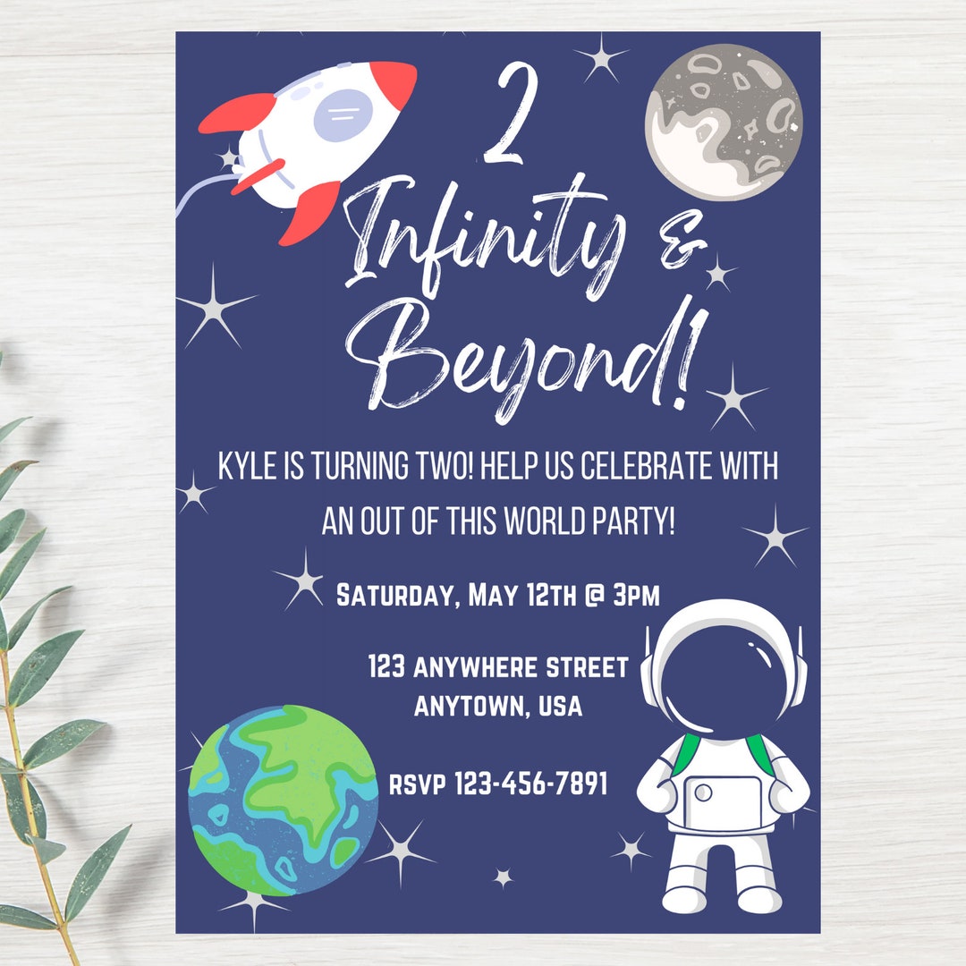 2 Infinity and Beyond Two - Second Birthday Party Invite - Downloadable ...